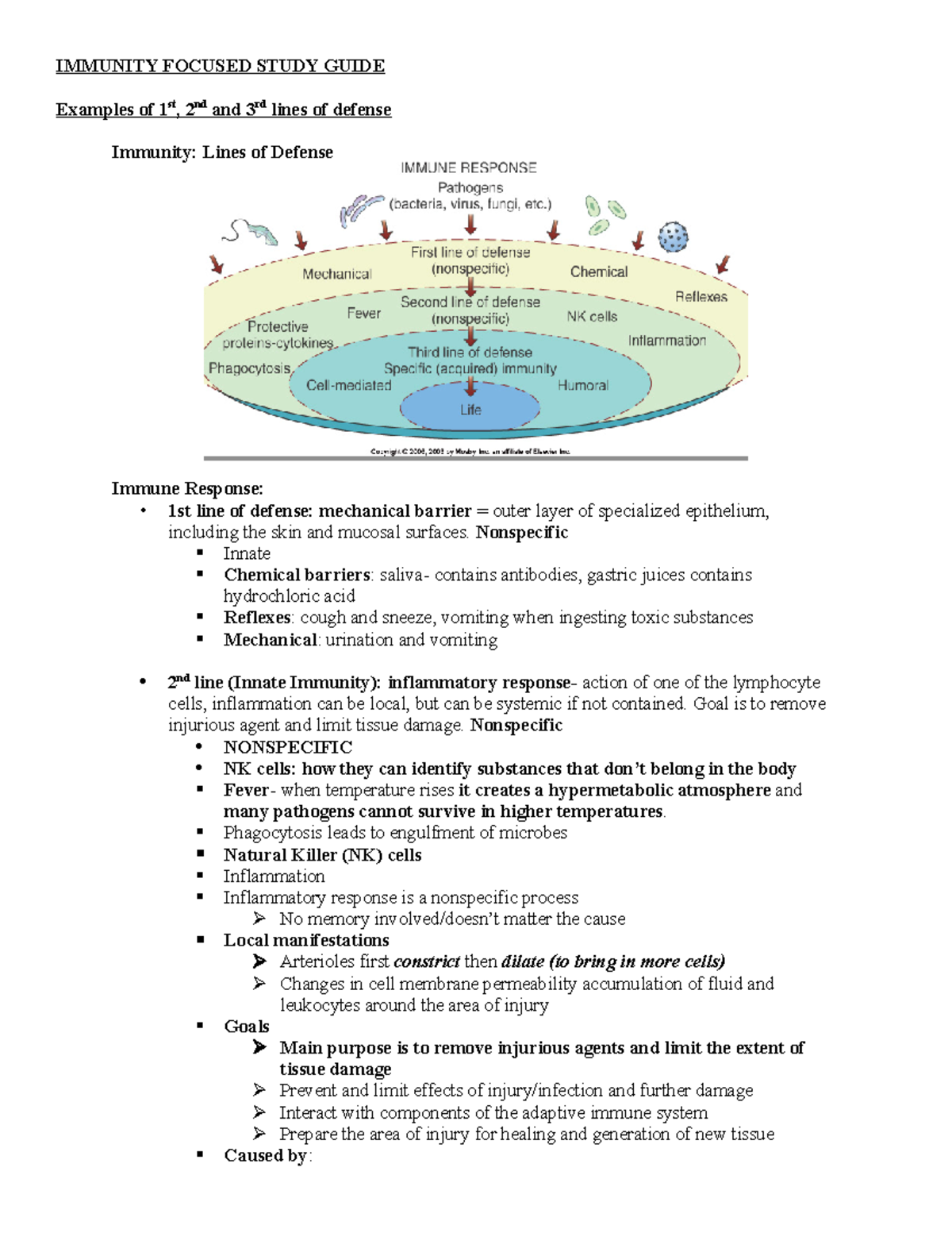 Immunity Study Guide - IMMUNITY FOCUSED STUDY GUIDE Examples of 1st ...