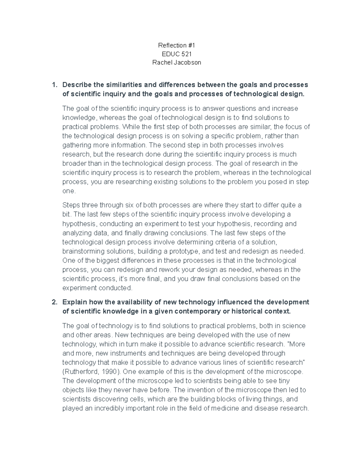 Reflection #1 - Professor Connie Bryant - Reflection # EDUC 521 Rachel ...