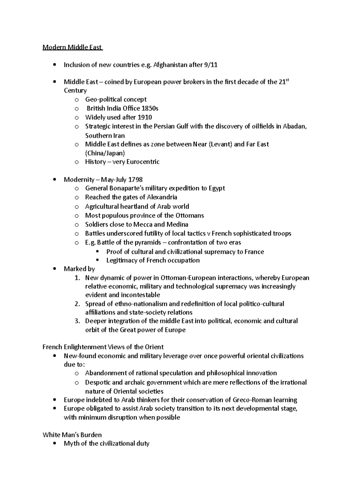 Modern Middle East - Lecture notes - Modern Middle East Inclusion of ...
