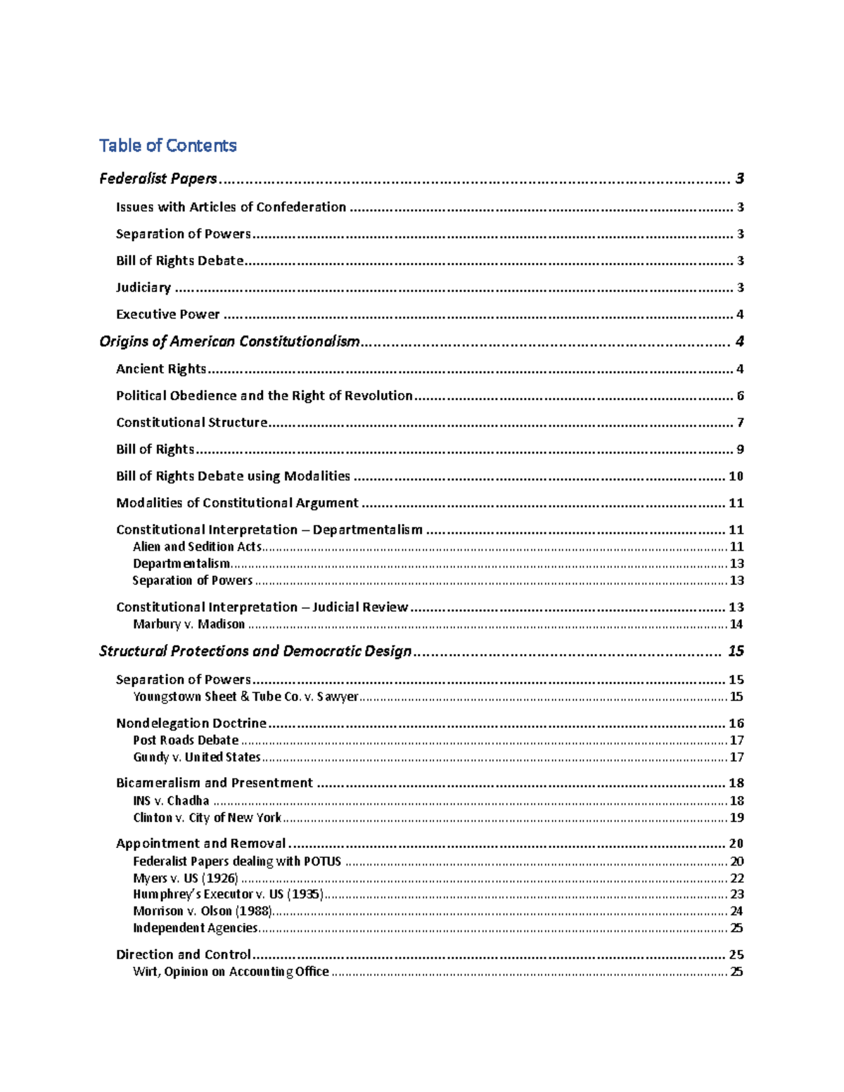 Con Law Outline - MP - Table of Contents Federalist Papers Issues with ...