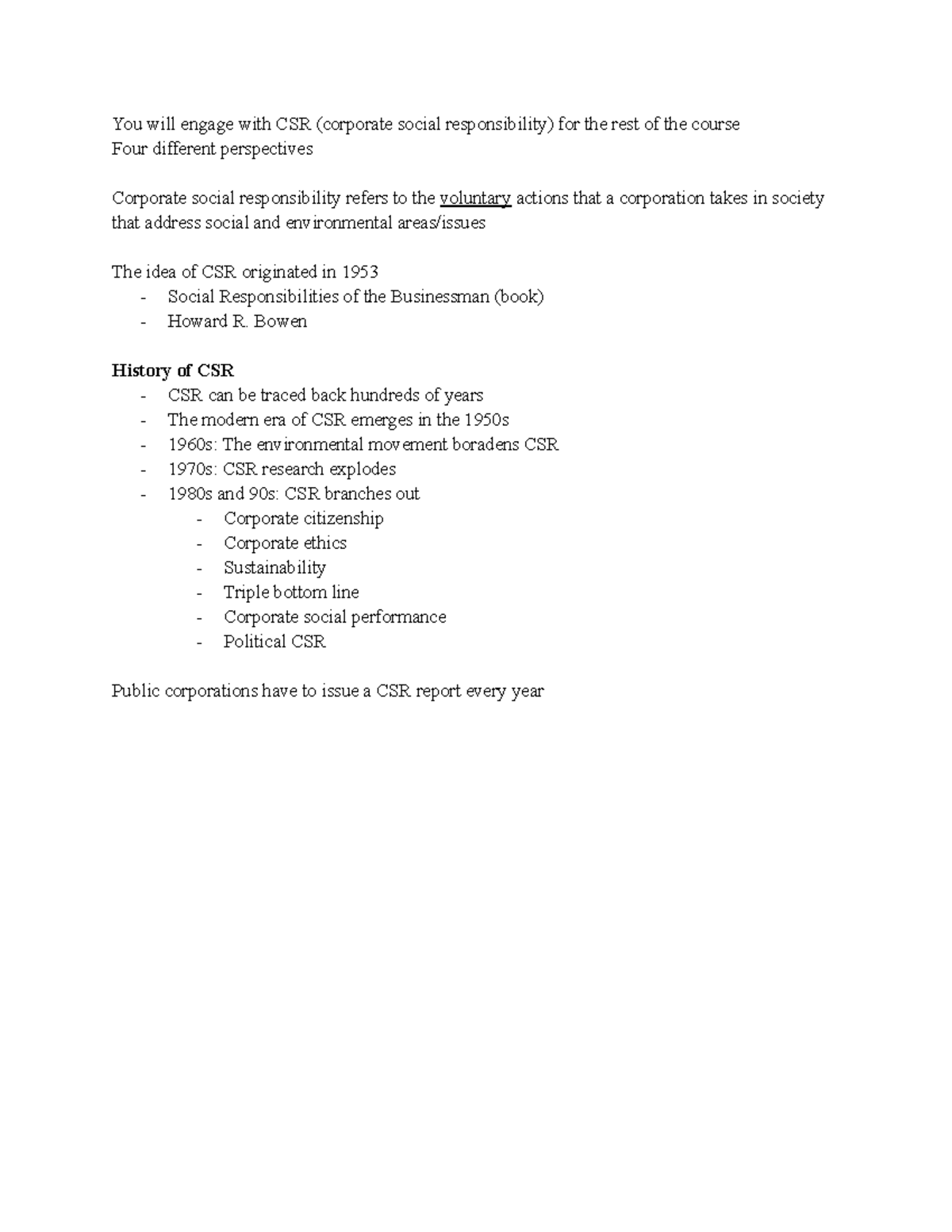 (GMGT 1010) Lecture 14, the csr question - You will engage with CSR ...