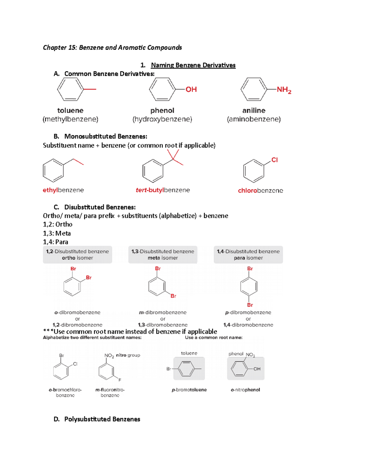 Chapter 15- Benzene and Aromatic Compounds - Naming Benzene Derivatives ...