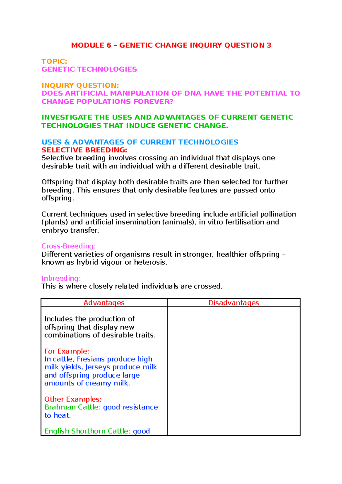 Module 6 - Genetic Change - MODULE 6 – GENETIC CHANGE INQUIRY QUESTION ...