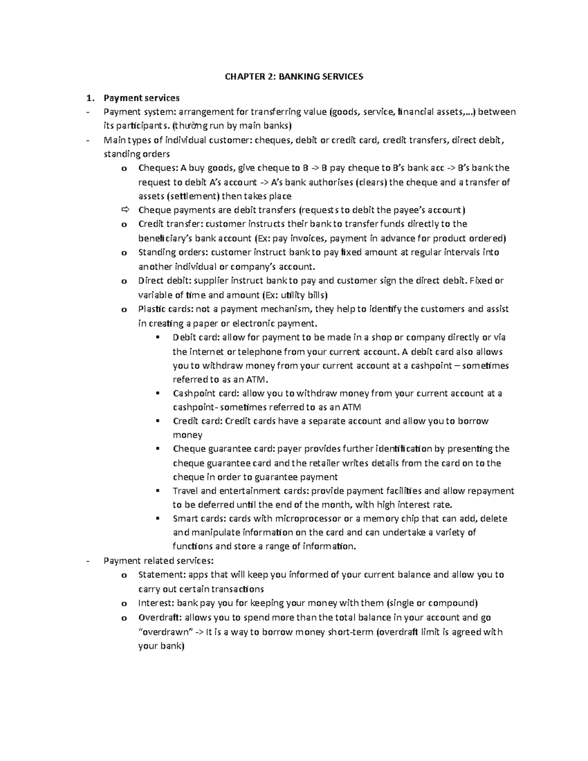 Note Book Introduction-to-Banking - CHAPTER 2: BANKING SERVICES Payment ...