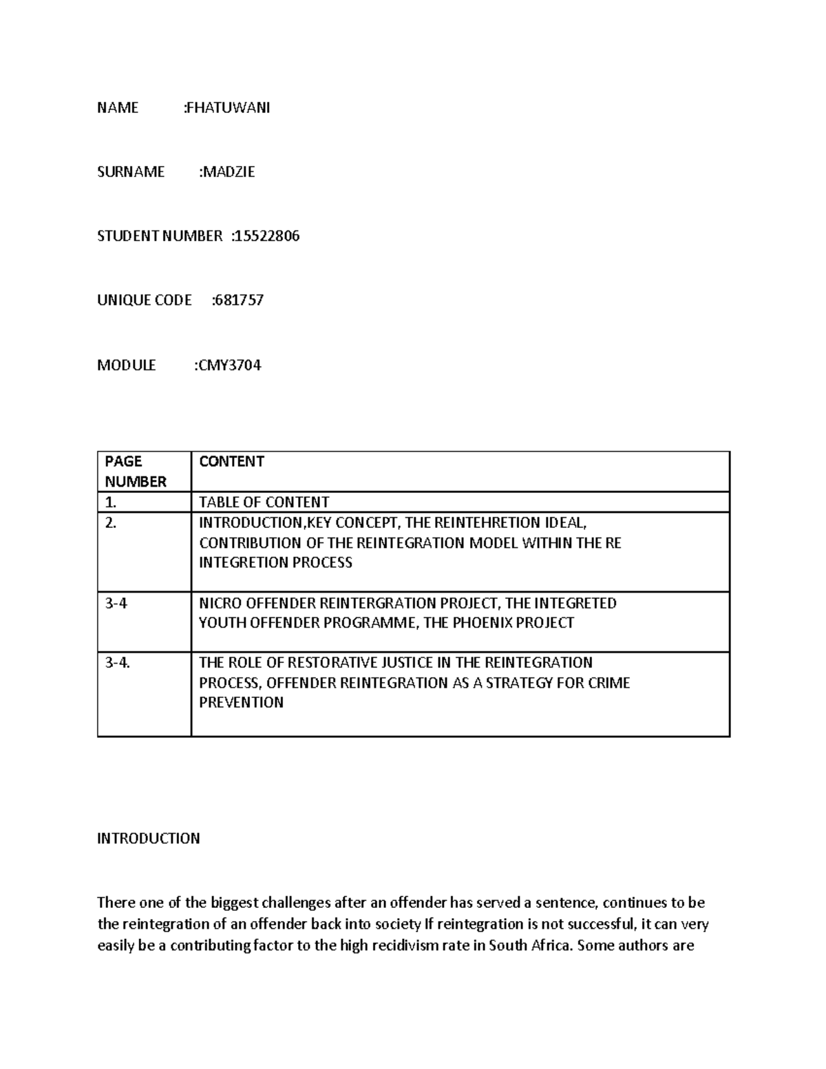 NAME Fhatuwani - NAME :FHATUWANI SURNAME :MADZIE STUDENT NUMBER ...