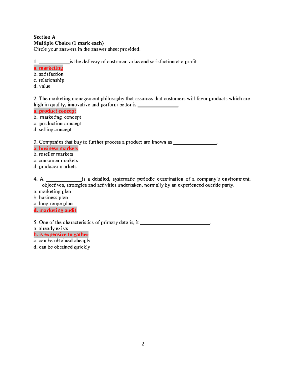 Mid test 11 2011, answers - Section A Multiple Choice (1 mark each ...