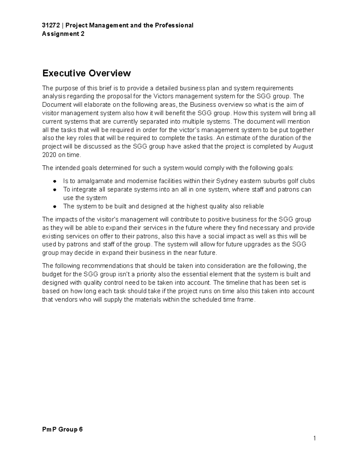 Assignment 2 PMP - 31272 Project Management and the Professional ...