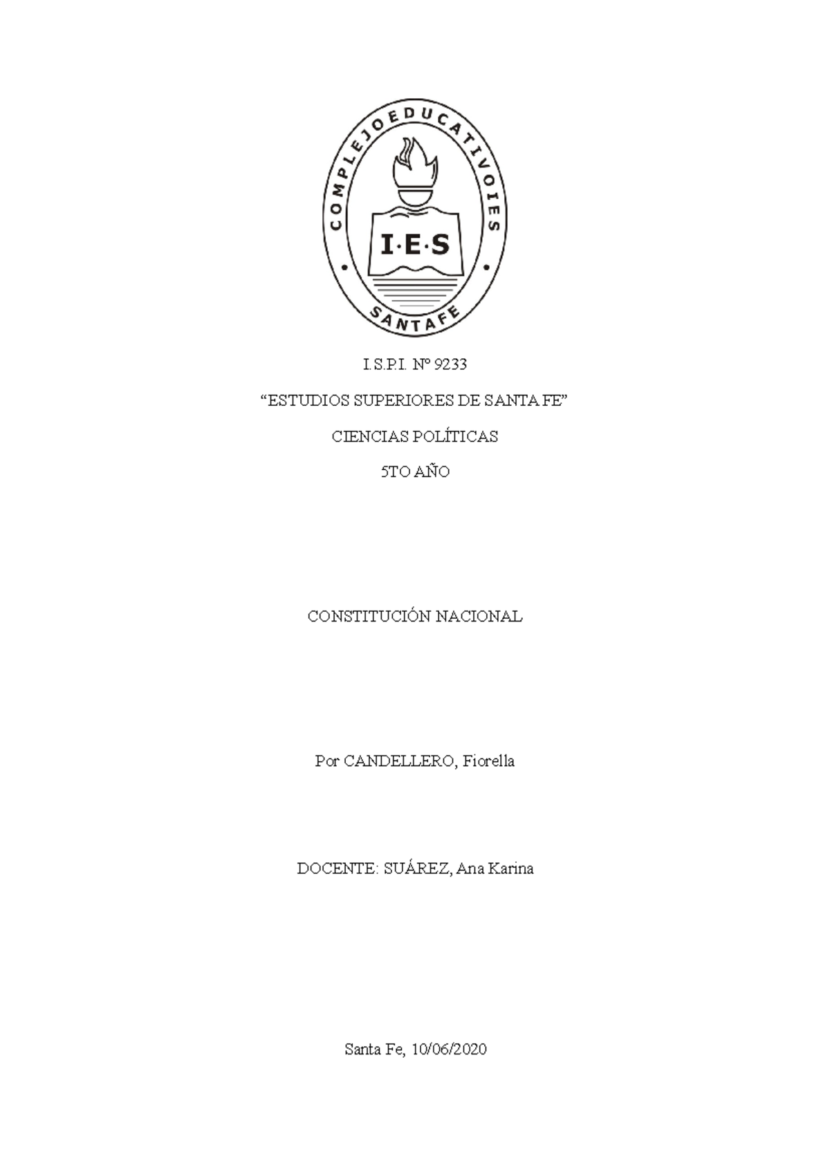 Candellero Fiorella - Constitución Nacional Argentina - I.S.P. Nº 9233 ...