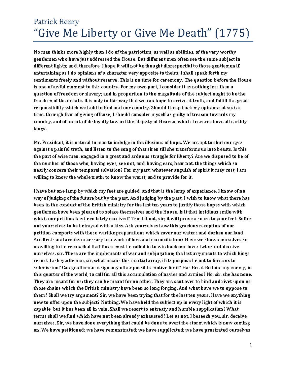 1775Patrick Henry Libertyor Death - Patrick Henry “Give Me Liberty or ...