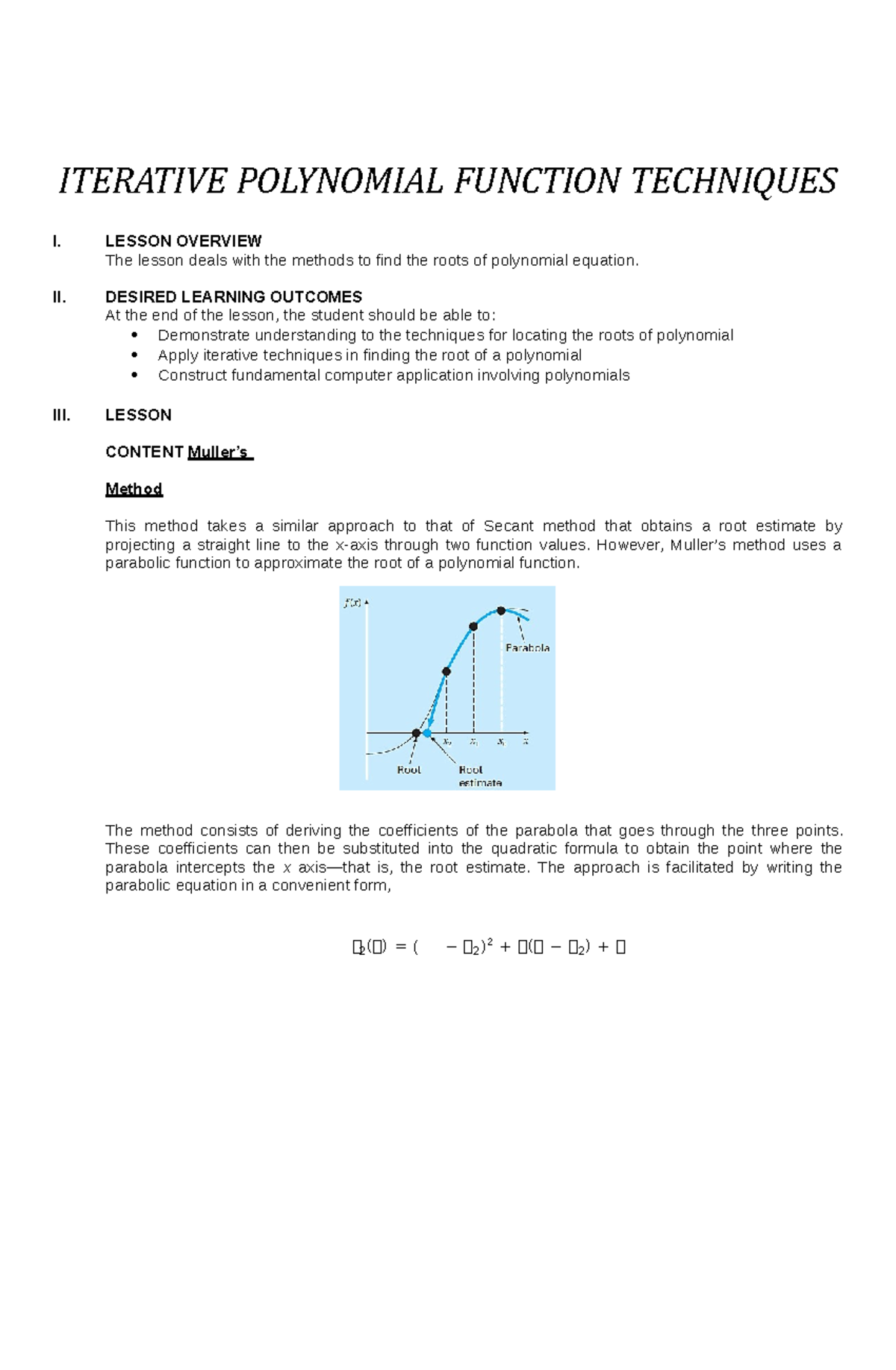 Module 3 Iterative Polynomial Function Techniques Iterative Polynomial Function Techniques I 