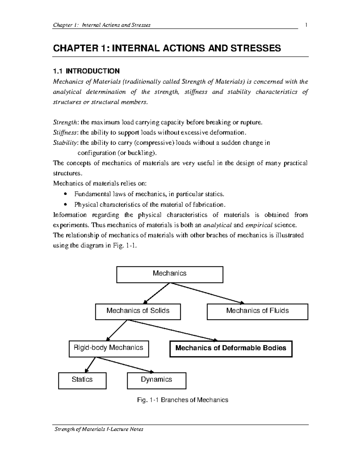 Simple Stress and Strain - CHAPTER 1: INTERNAL ACTIONS AND STRESSES 1 ...