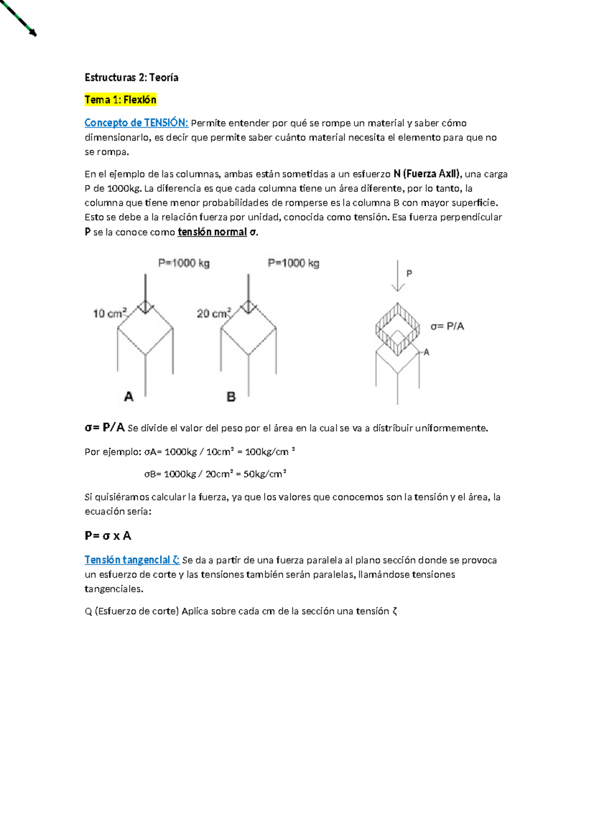 Resumen estructuras 2 y respuestas de finales - Estructuras 2: Teoría Tema 1: Flexión Concepto ...