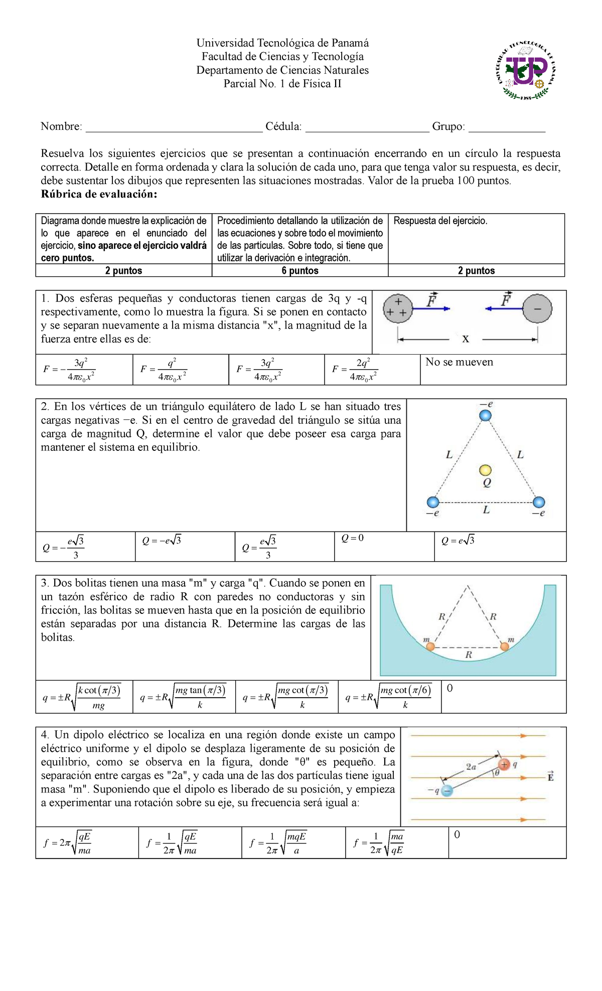 Parcial 1 de Fisica II 2do Semestre 2024 - Universidad Tecnológica de ...