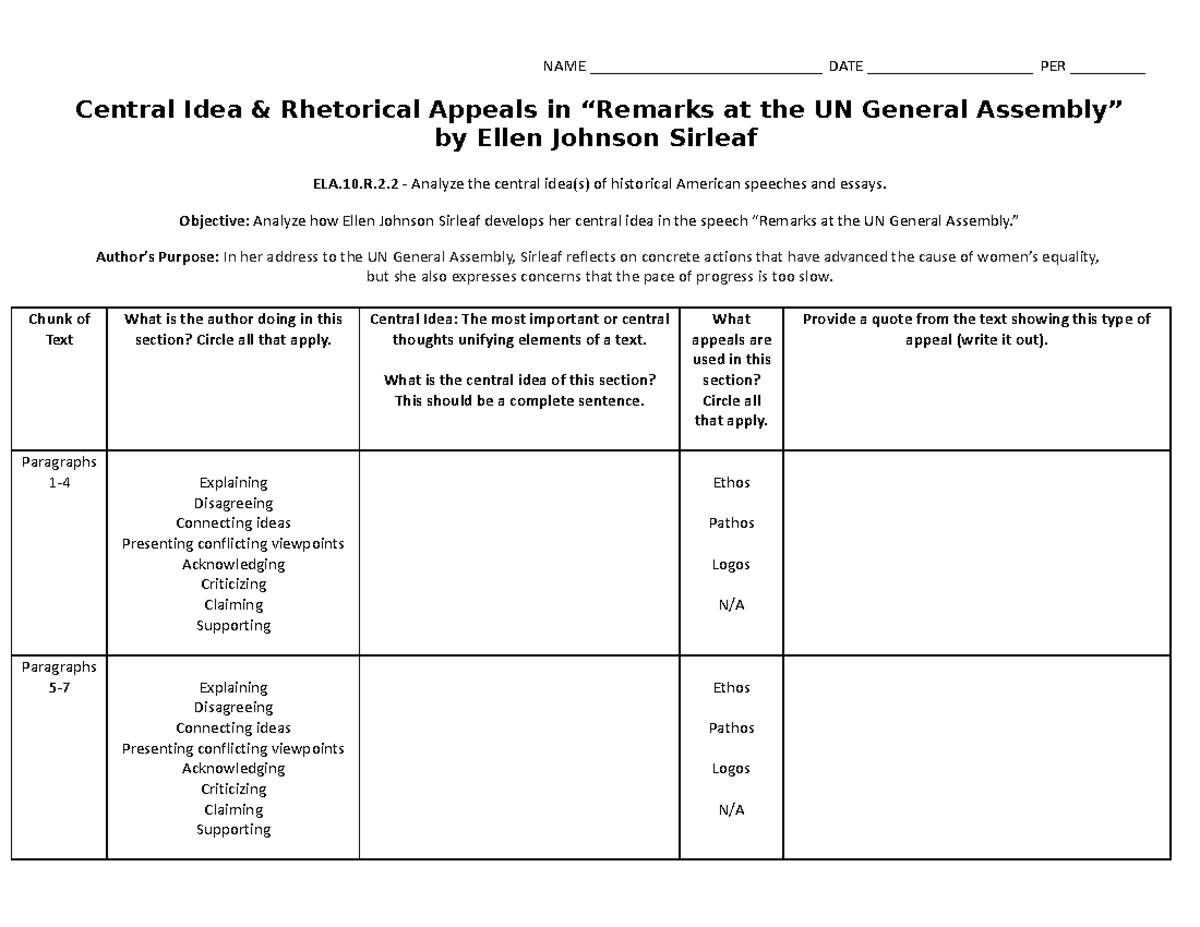 Central Idea Organizer 10.R - NAME ____________________________ DATE