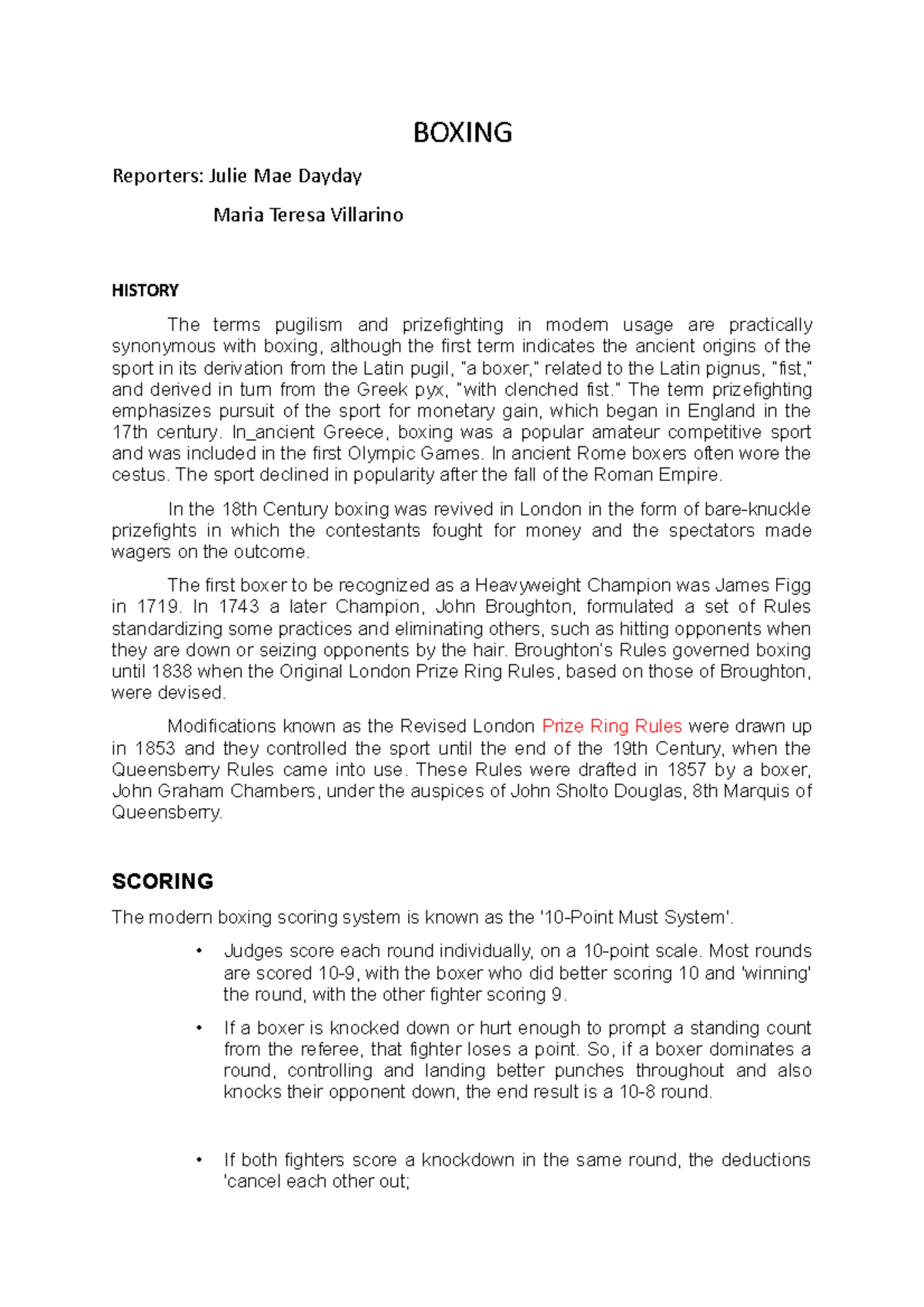 Boxing-WORD - Small information about sports - BOXING Reporters: Julie ...