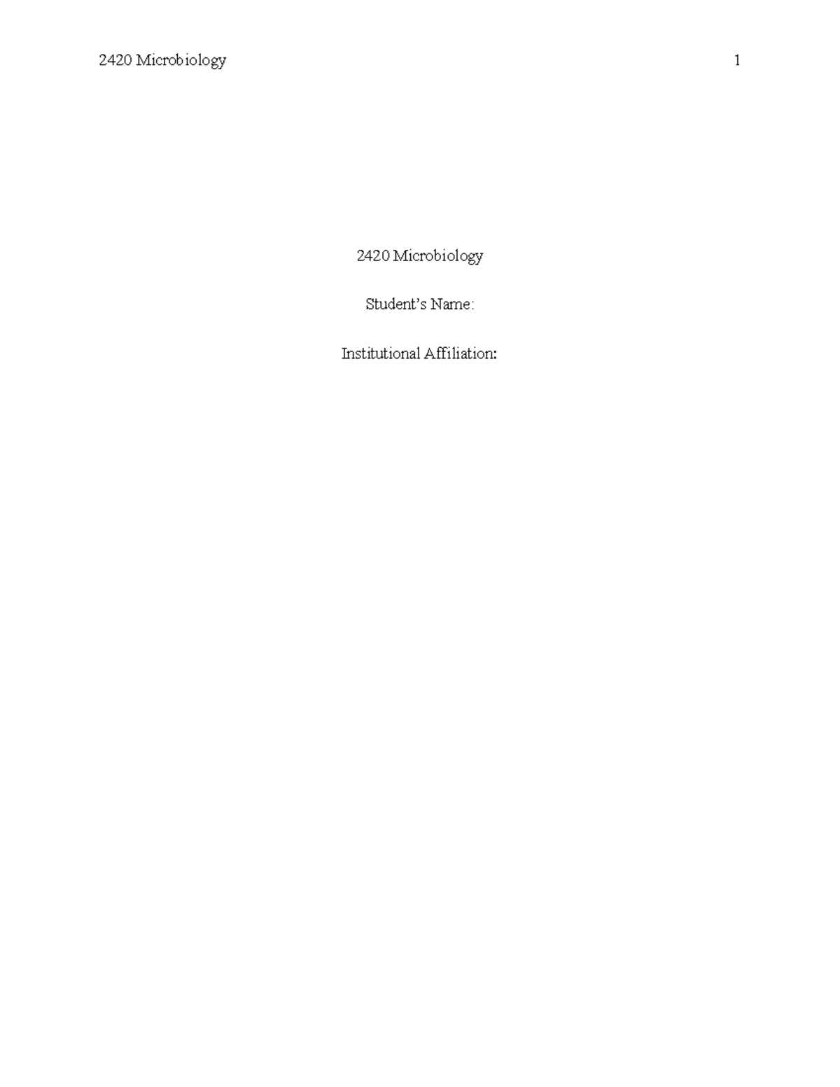 2420 Microbiology Nill 2420 Microbiology Student S Name