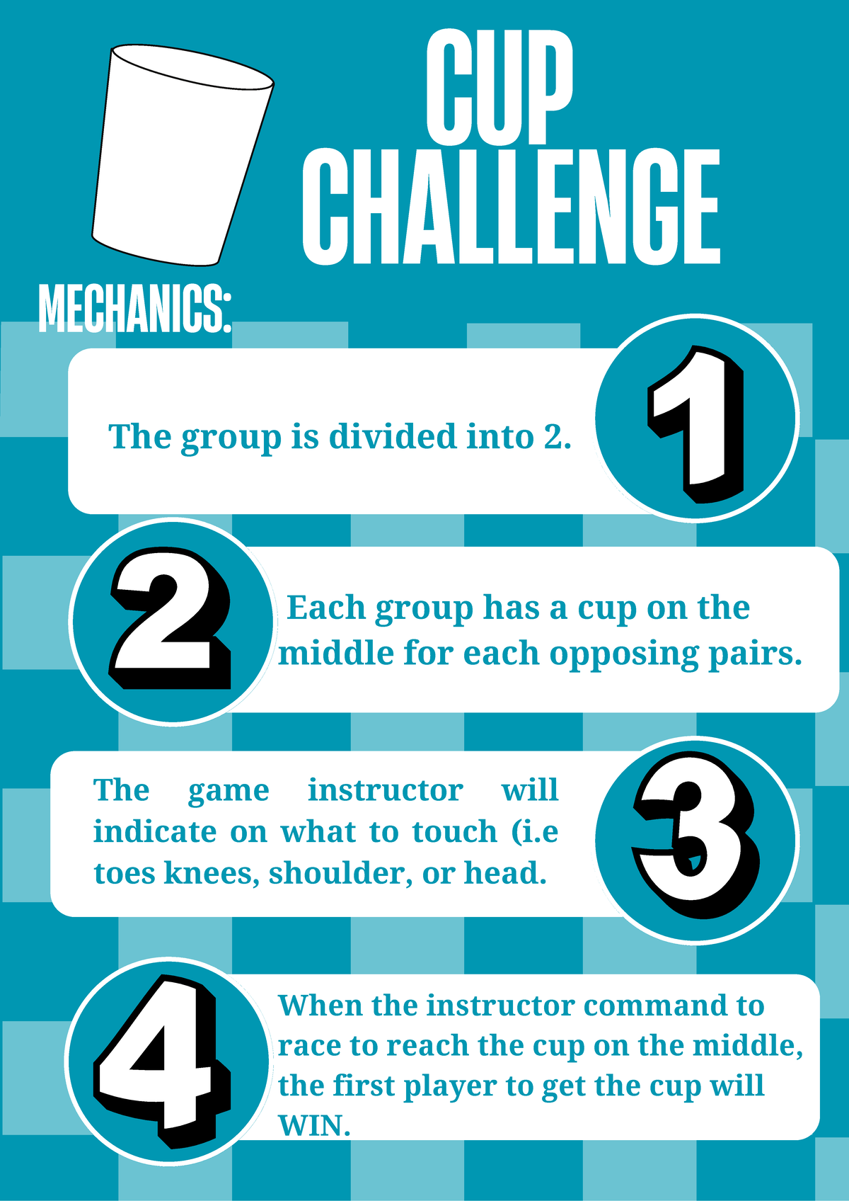 Hh - hehhehehe go - CUP CHALLENGE ####### The game instructor will ...