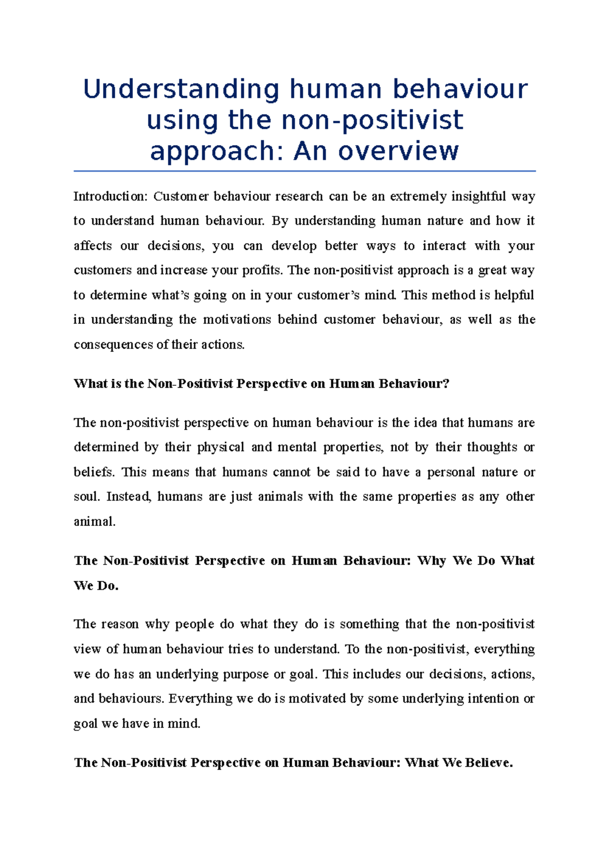 Understanding human behaviour using the non-positivist approach, An ...