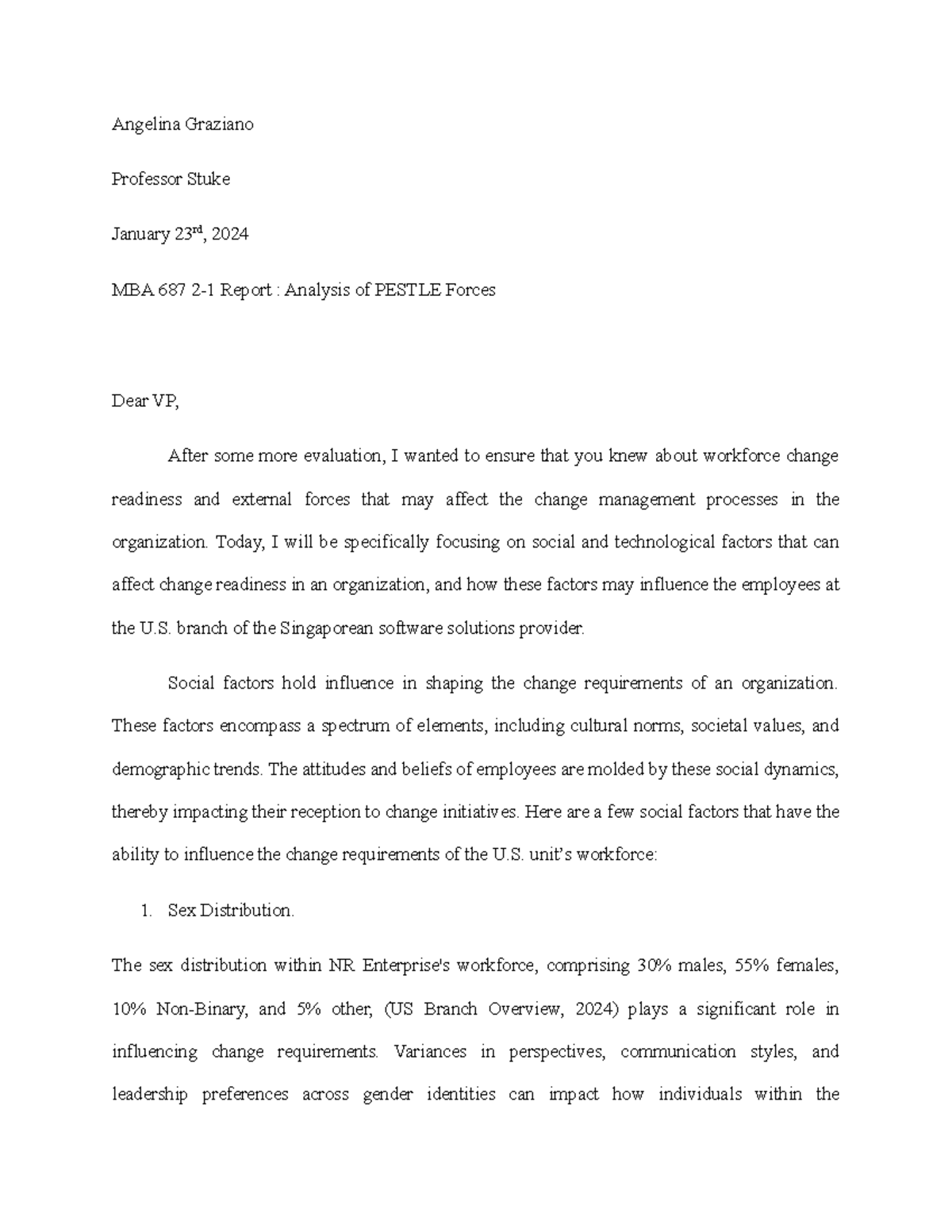 MBA 687 2-1 Report pestle forces - Angelina Graziano Professor Stuke ...
