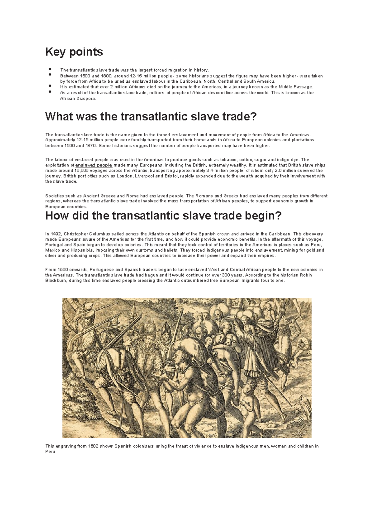 THE Trans Atlantic Slave Trade - Key points The transatlantic slave ...