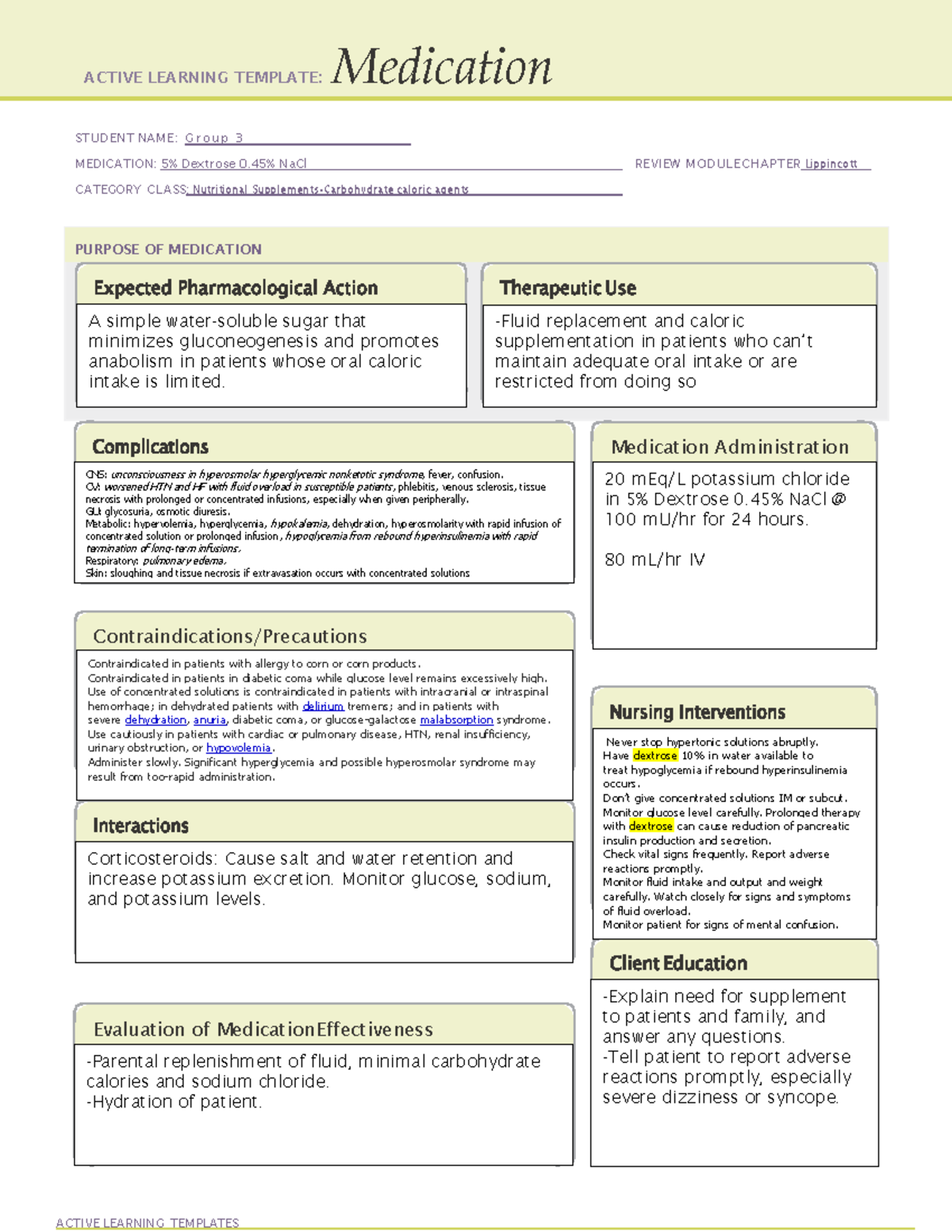 MS II SIM Day 3 ATI Med form Dextrose - ACTIVE LEARNING TEMPLATE ...
