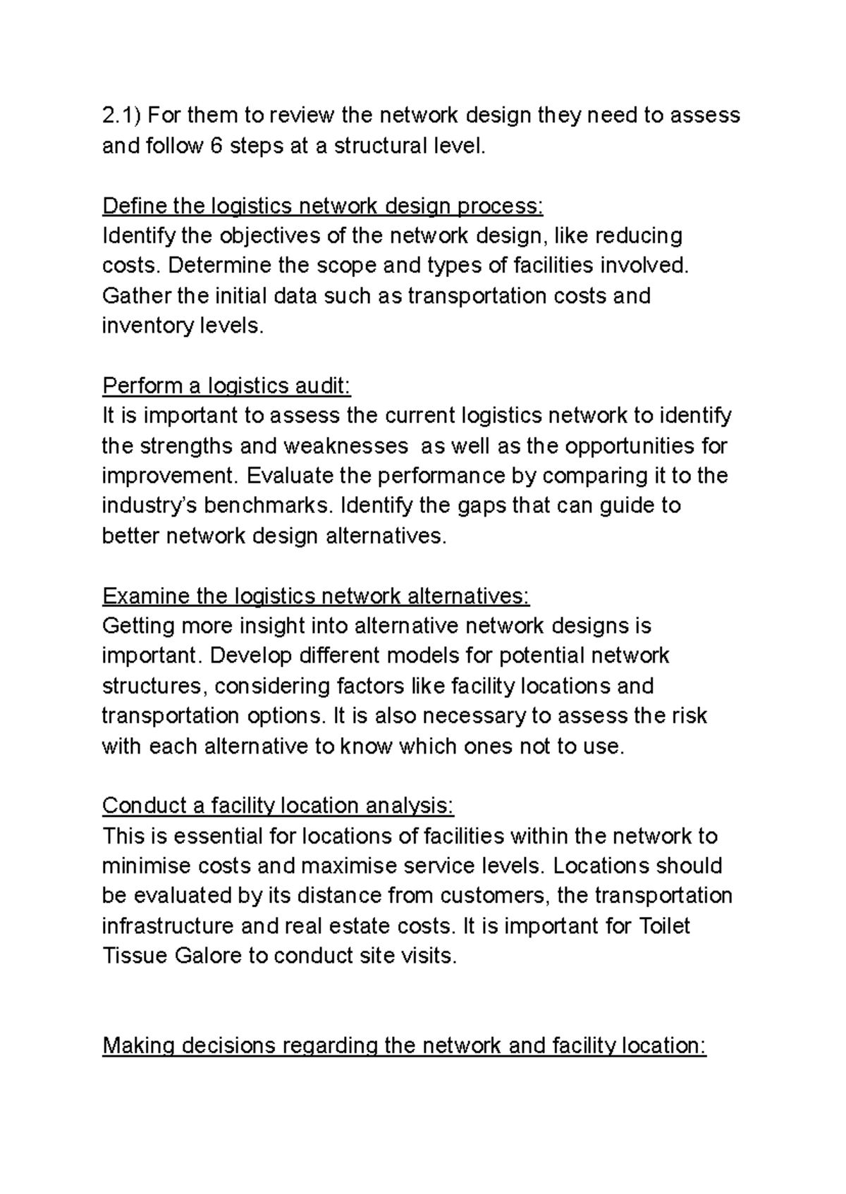Network Design - Summary Logistics Management - For them to review the ...