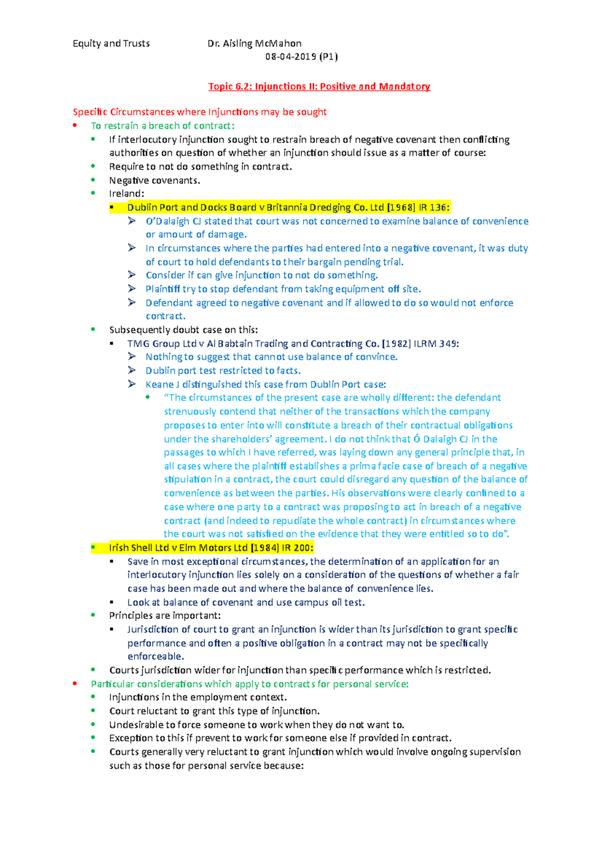 Lecture 17- 08-04-2019 (P1) - 08-04-2019 (P1) Topic 6: Injunctions II ...