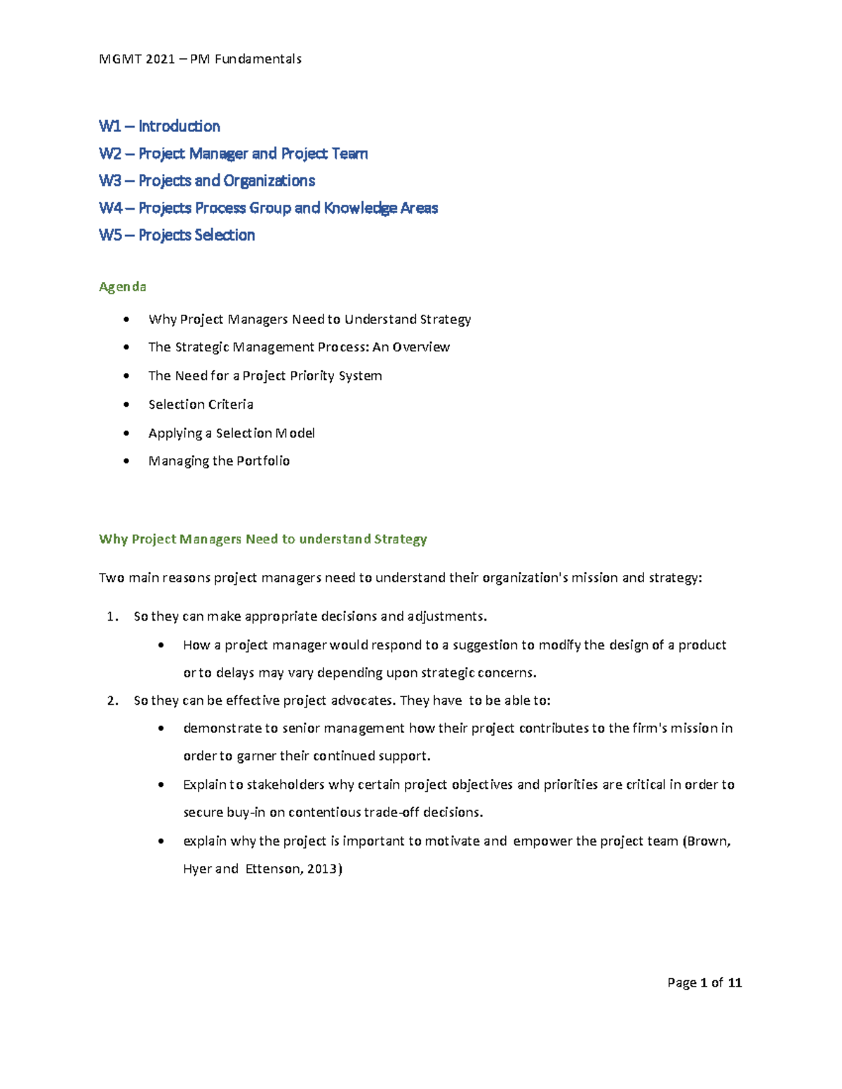 Fundamental W5 - FPM - W5 - W 1 – Introduction W 2 – Project Manager ...
