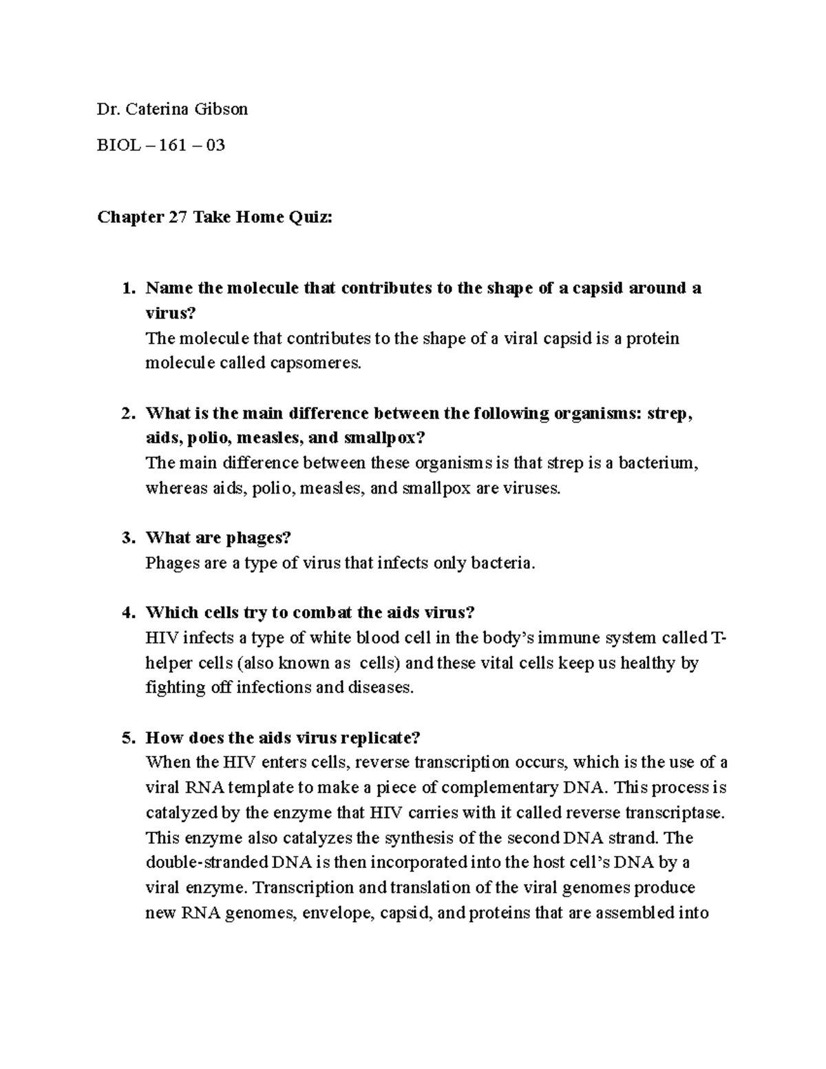 Chapter 27 Quiz - Dr. Caterina Gibson BIOL – 161 – 03 Chapter 27 Take ...