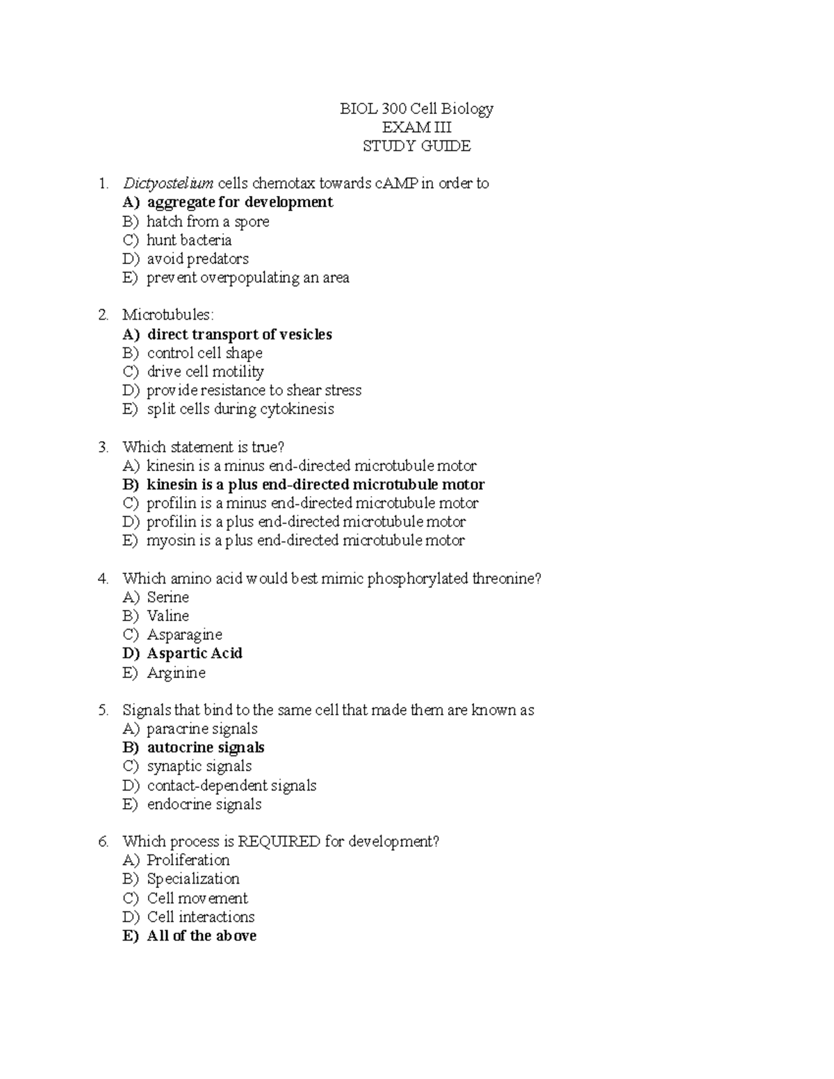Study-guide-cell-bio-old-qs copy - BIOL 300 Cell Biology EXAM III STUDY ...