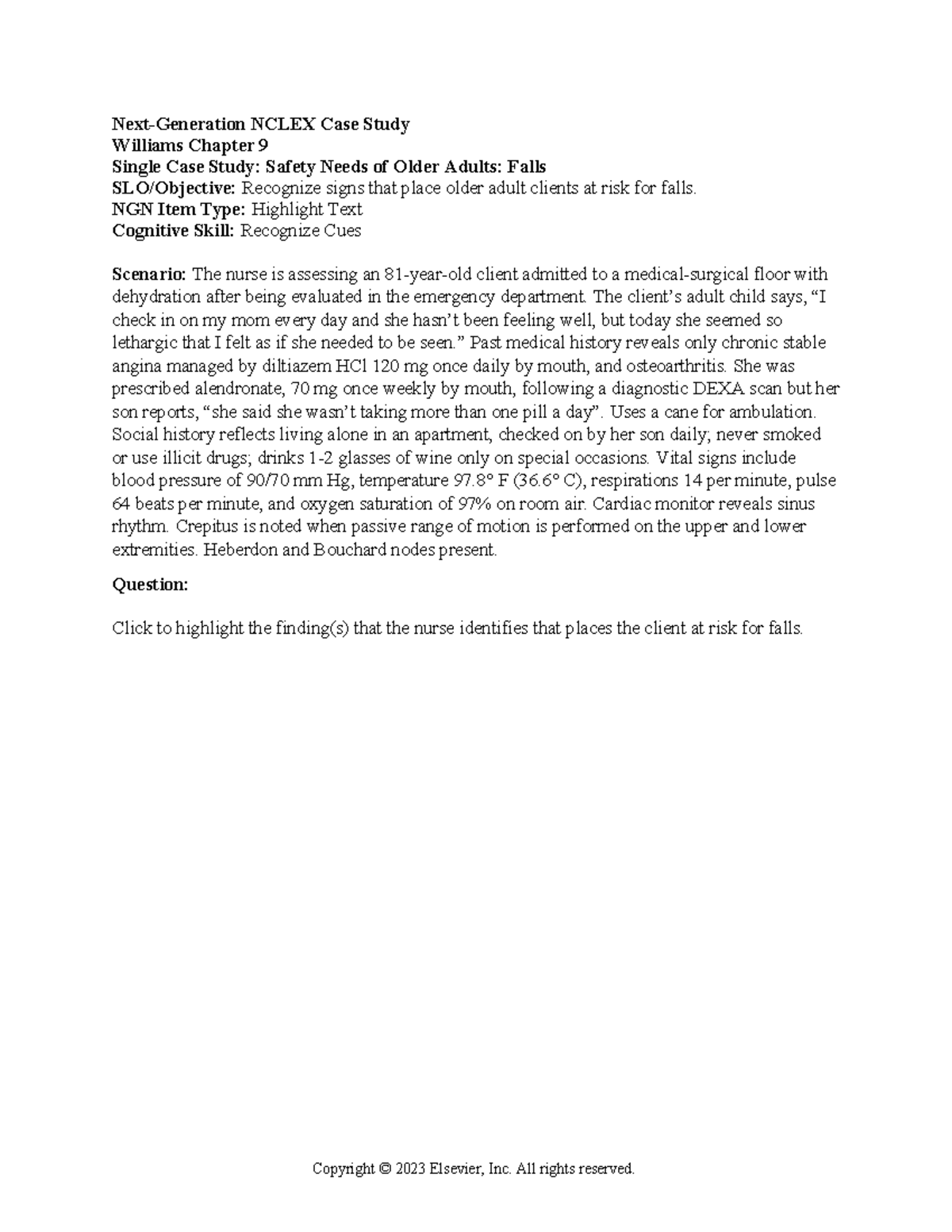 Chapter 009 - information - Next-Generation NCLEX Case Study Williams ...