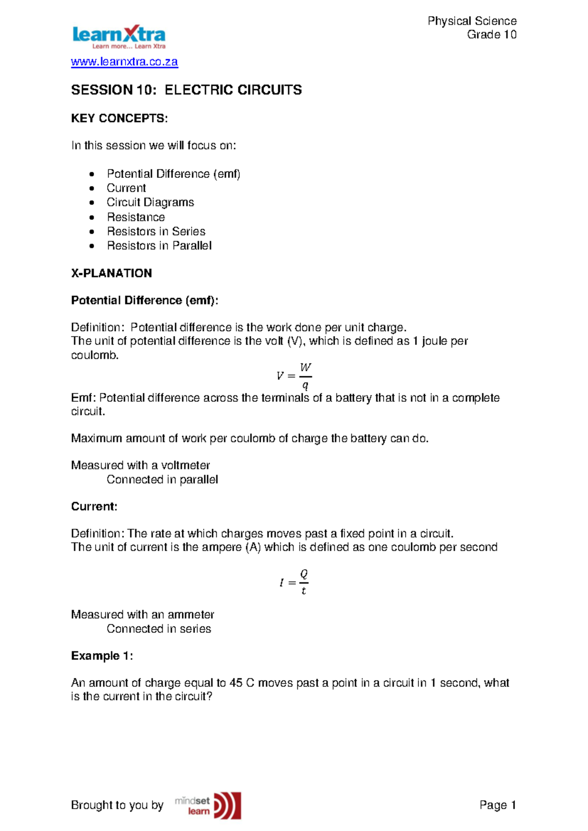 Electric Circuit - hsdasrehearhaeh - Grade 10 learnxtra.co SESSION 10 ...