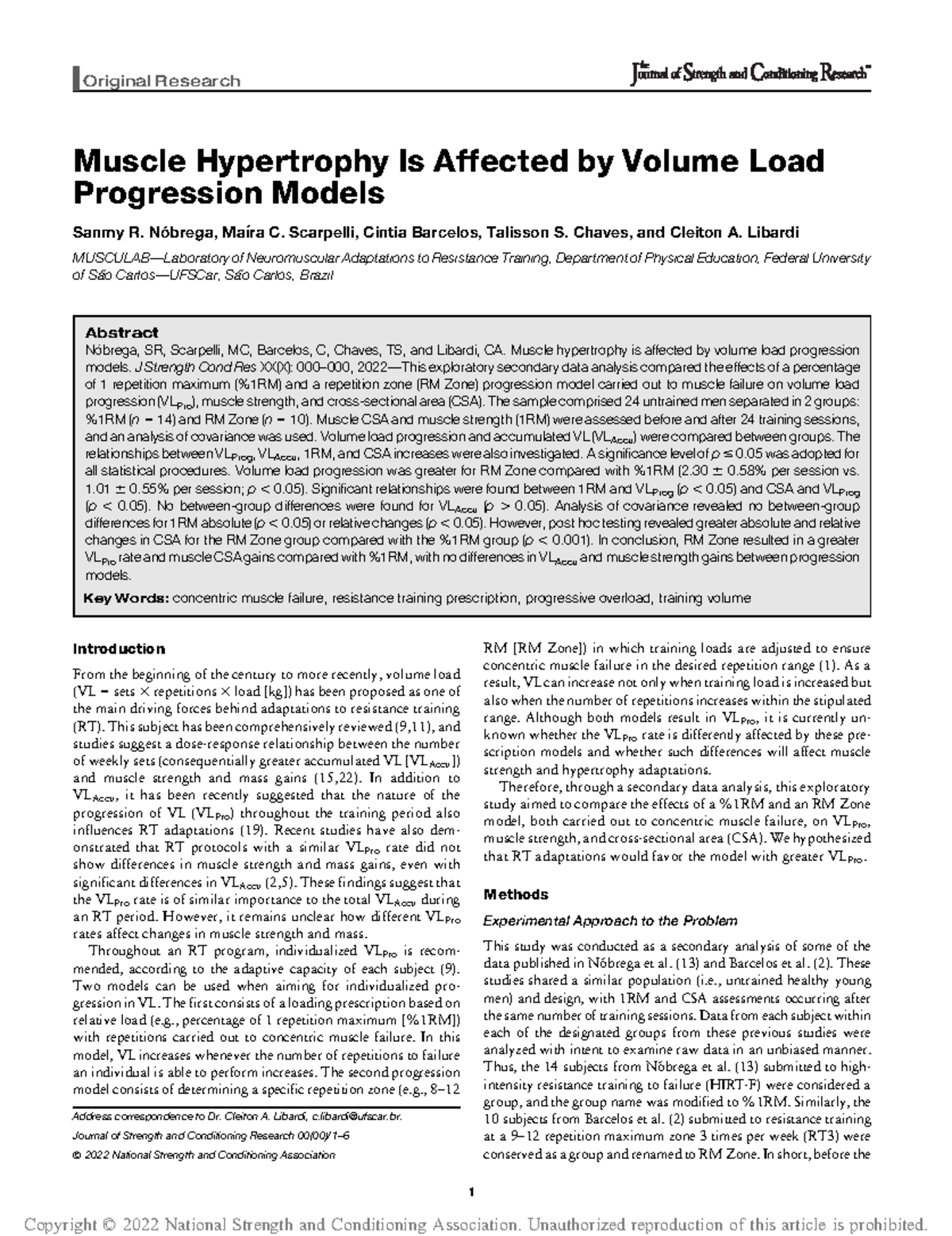 Muscle Hypertrophy Is Affected by Volume Load Progression Models ...