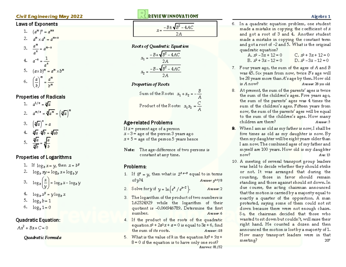 Lesson Plan in Mathematics Algebra in College Students from year 2021/ ...