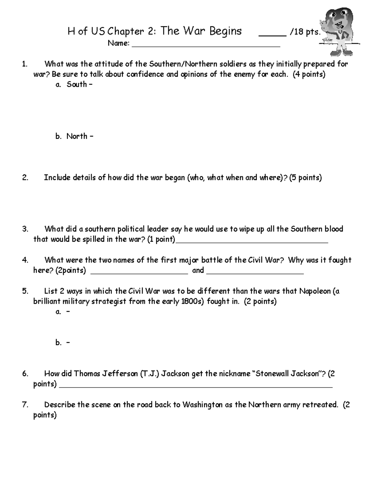 2 The War Begins Questions - H of US Chapter 2: The War Begins ____ /18 ...