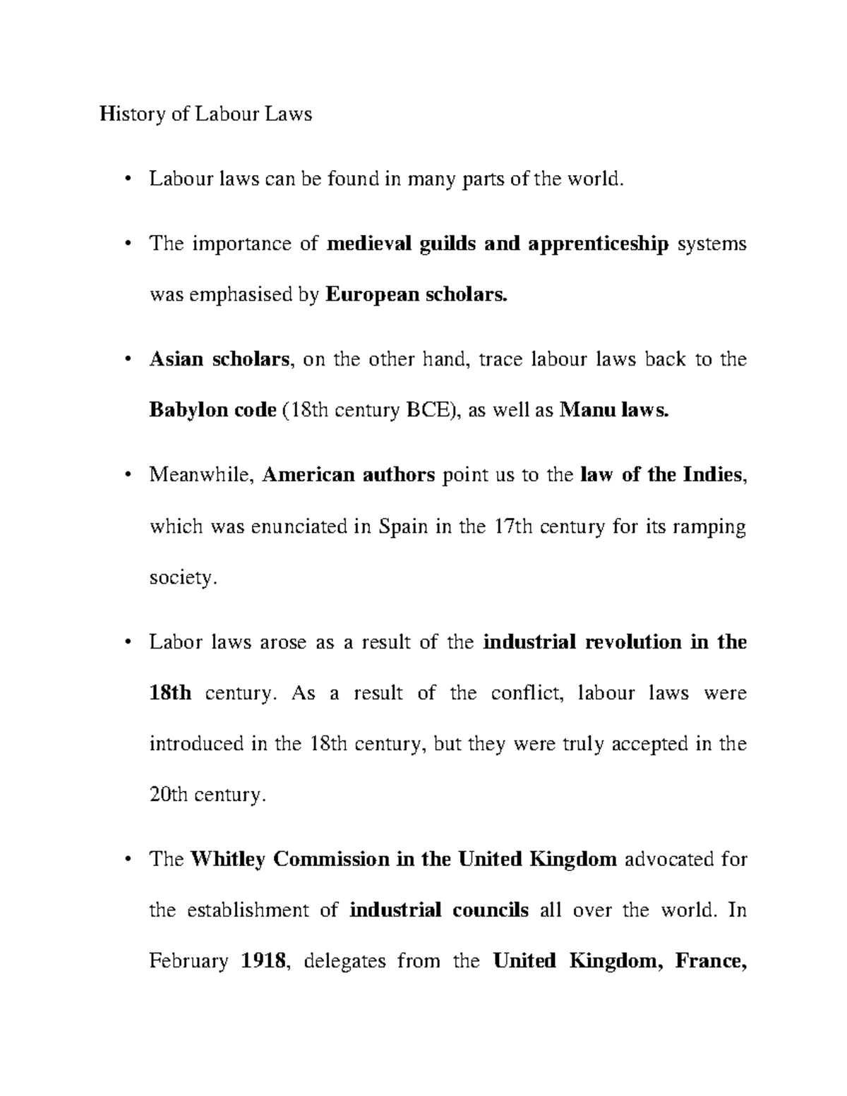 History of Labour Laws - notes - History of Labour Laws Labour laws can ...