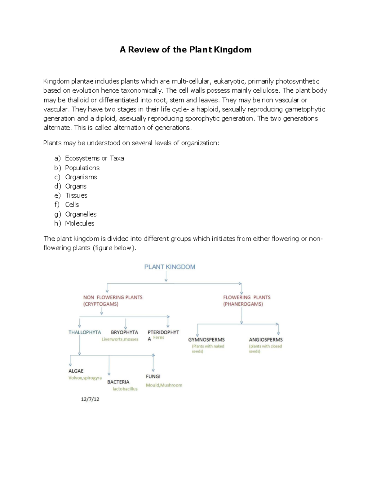 A review of the plant kingdom - A Review of the Plant Kingdom Kingdom ...