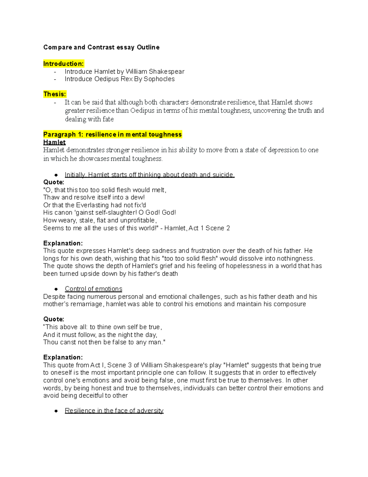 Compare and contrast essay outline - Compare and Contrast essay Outline ...