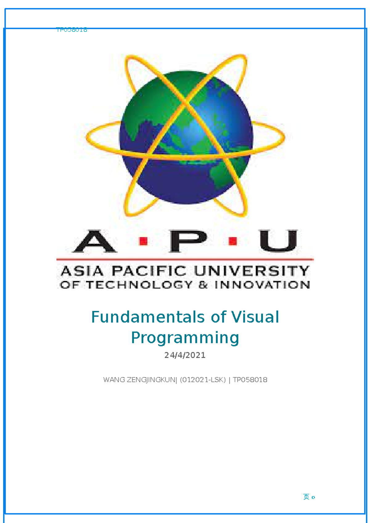 FVP Assignment (TP058018) - TP Fundamentals of Visual Programming 24/4 ...