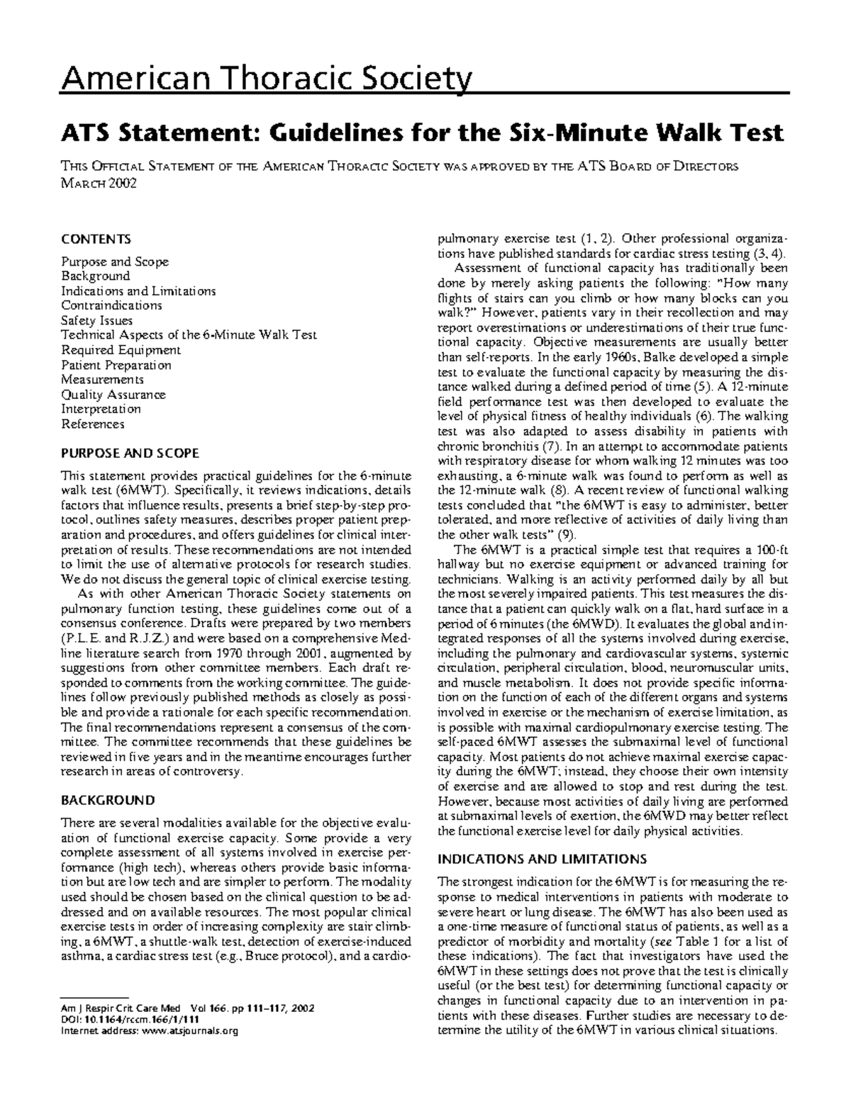 6MWT - 6MWT manual - American Thoracic Society Am J Respir Crit Care ...