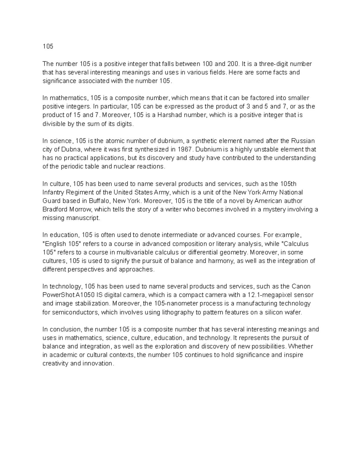 D (22) - Facts - 105 The number 105 is a positive integer that falls ...