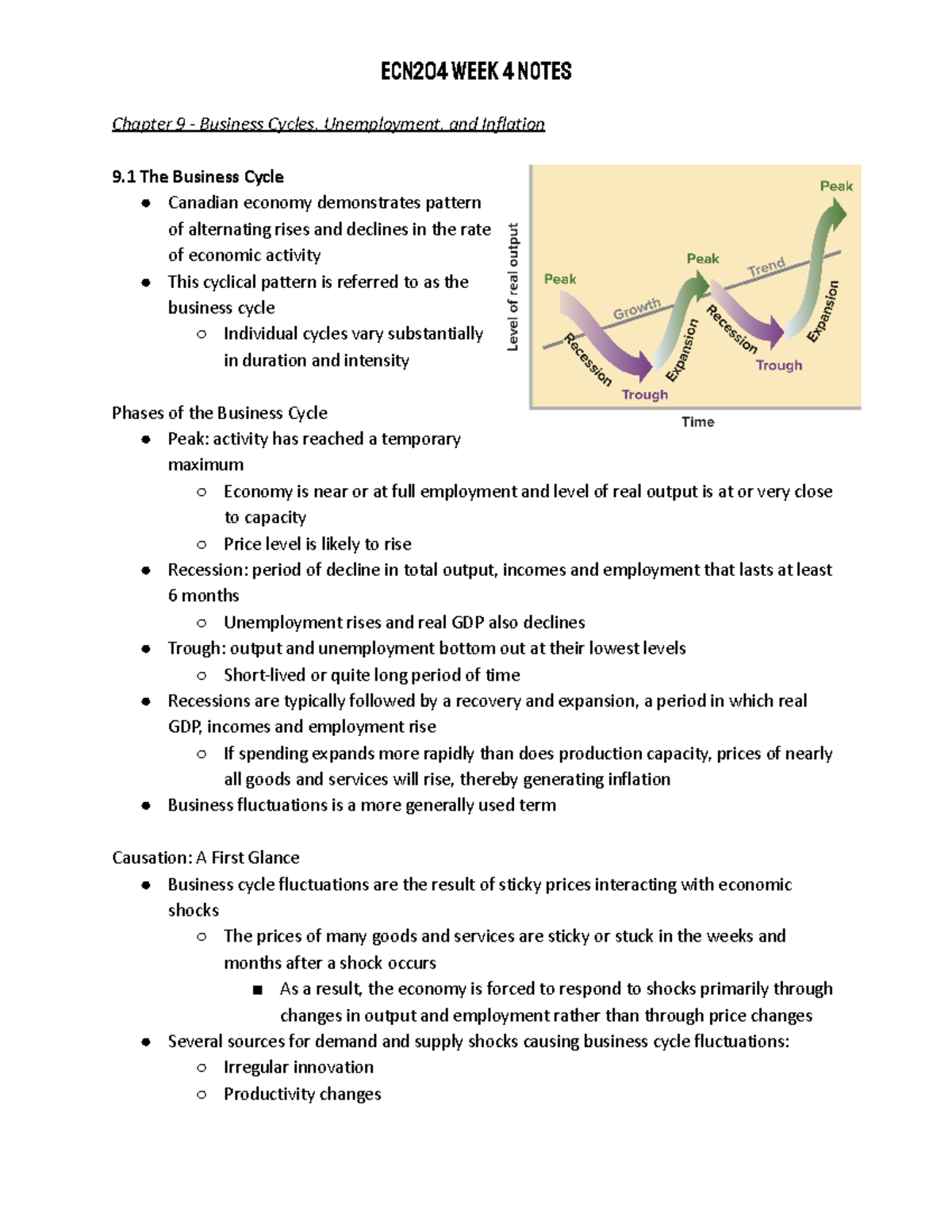 ECN204 Chapter 9 Notes - Chapter 9 - Business Cycles, Unemployment, and ...