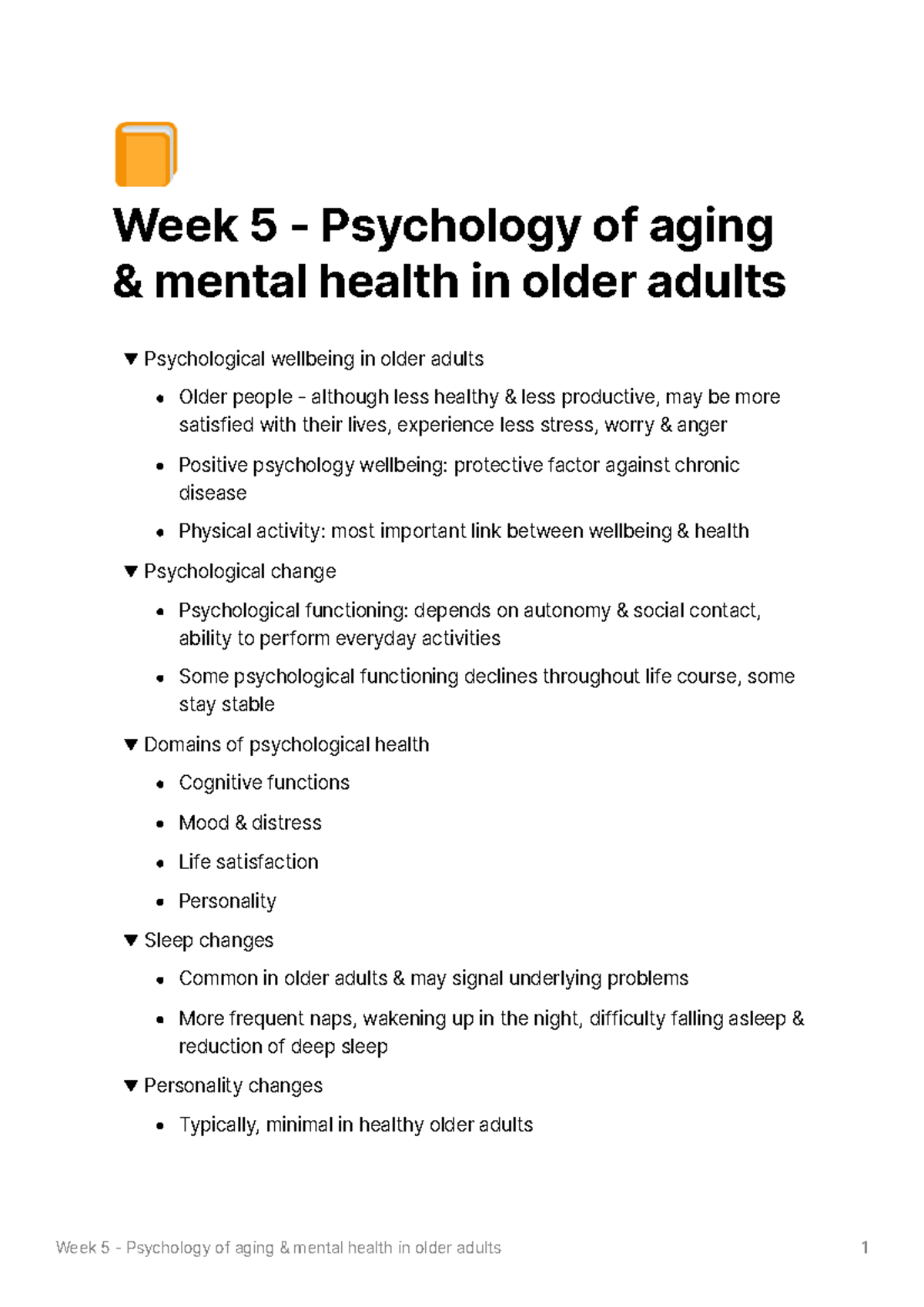 Week 5 - Psychology of aging mental health in older adults - 📙 Week 5 ...