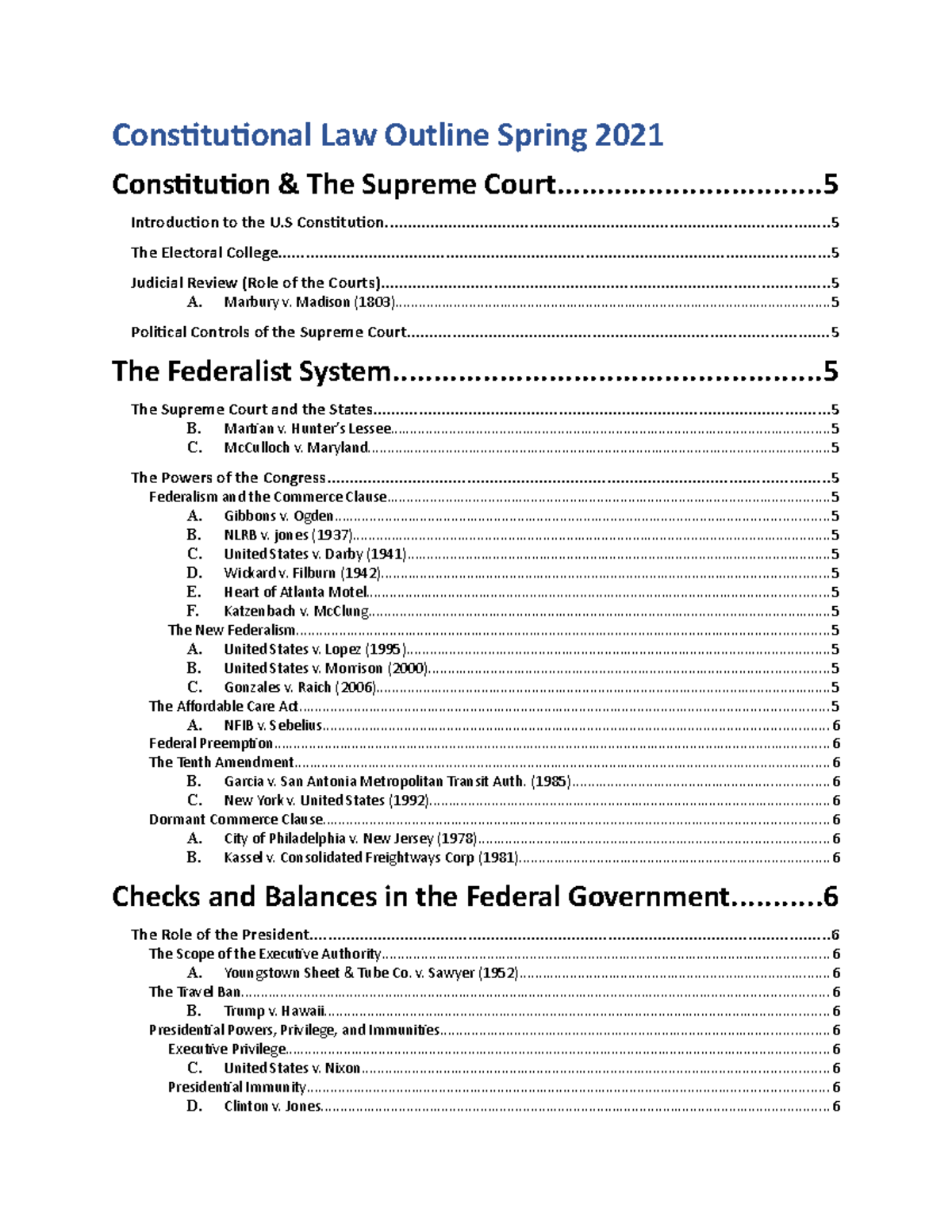 Con law outline 2021 - Constitutional Law Outline Spring Constitution ...