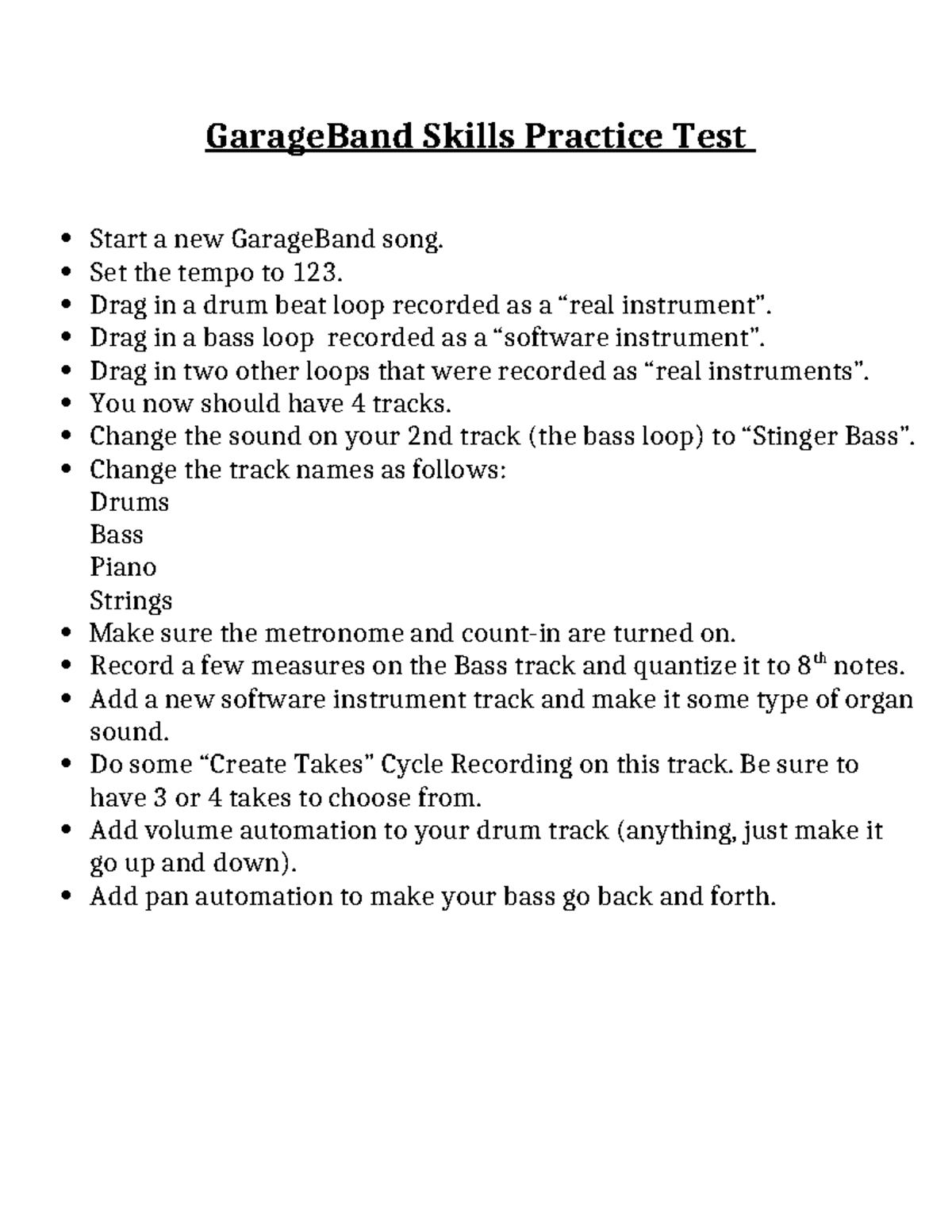 Garage Band Skills Practice Test - GarageBand Skills Practice Test ...