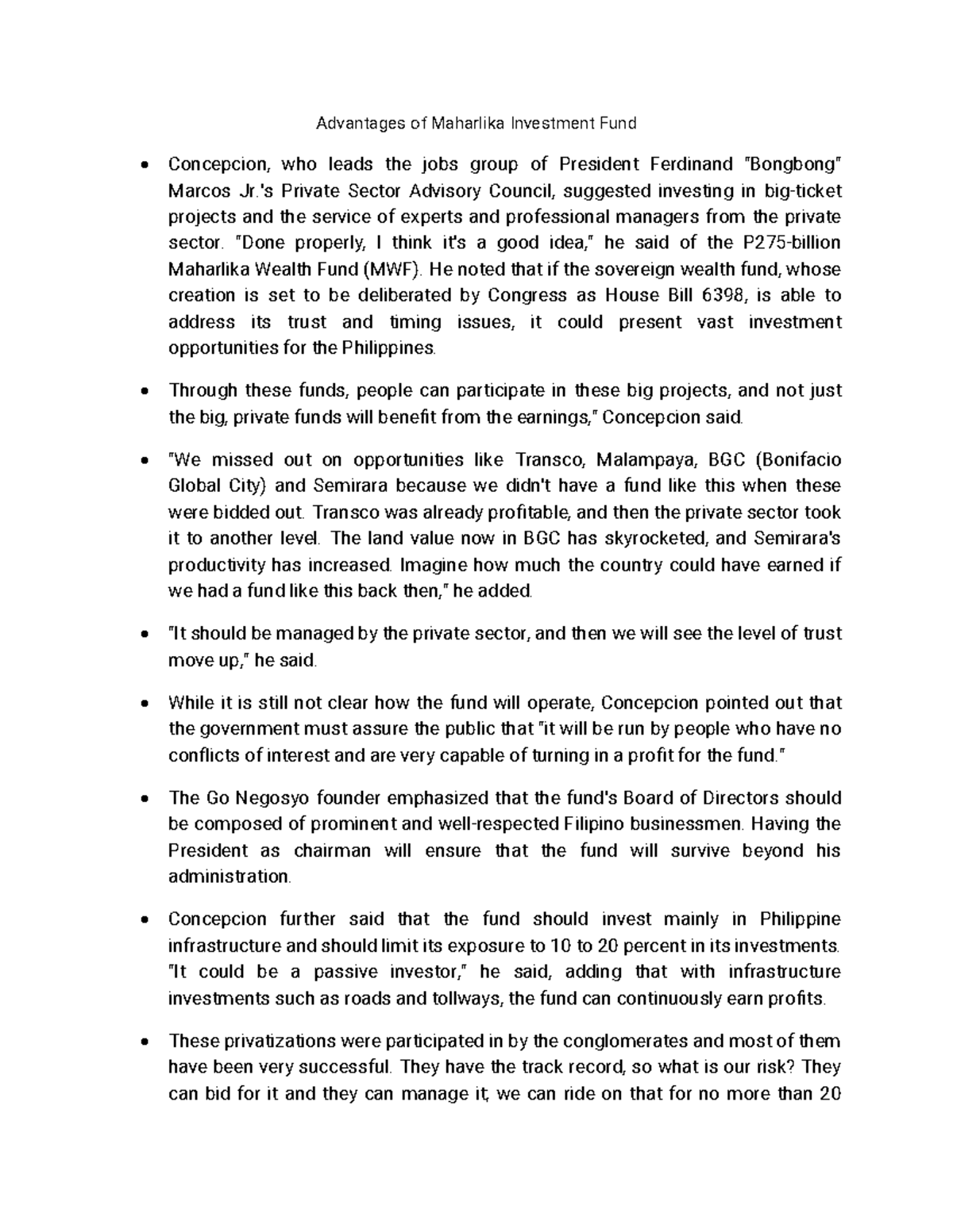 Advantages of Maharlika Investment Fund - 's Private Sector Advisory ...