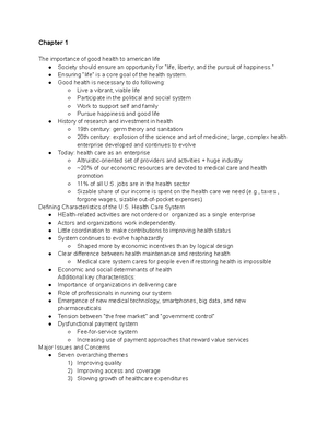 AHS Chapter 11 Notes - Healthcare costs and values Value Goal: to ...
