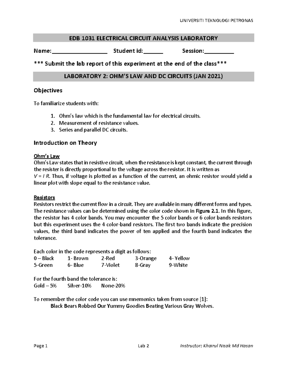 Lab2 DC circuits ECAL Jan2021 - Circuit Theory - Studocu