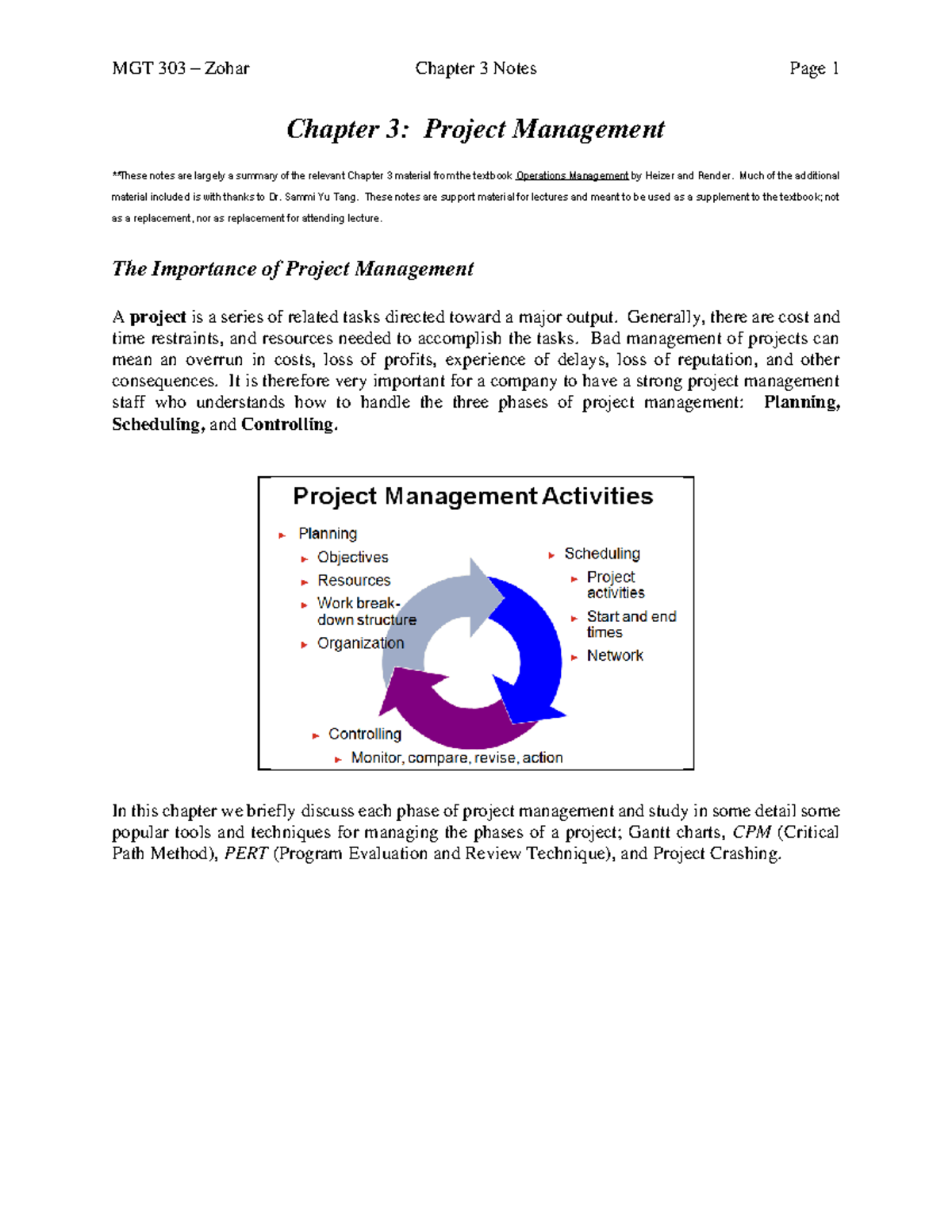 Chapter 3 Notes Project Management - Chapter 3: Project Management ...