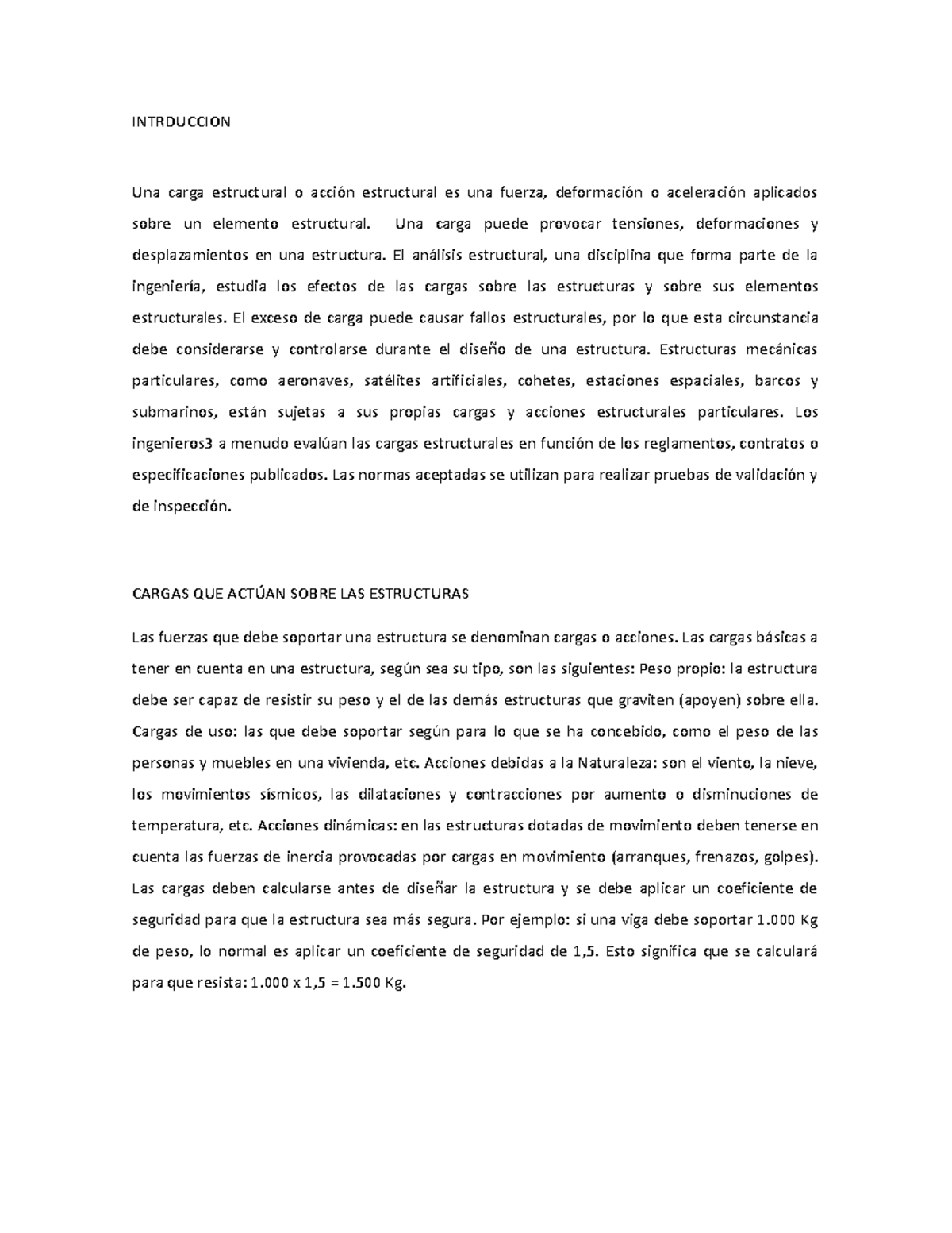 Concreto Tipos DE Cargas - INTRDUCCION Una carga estructural o acción estructural es una fuerza ...